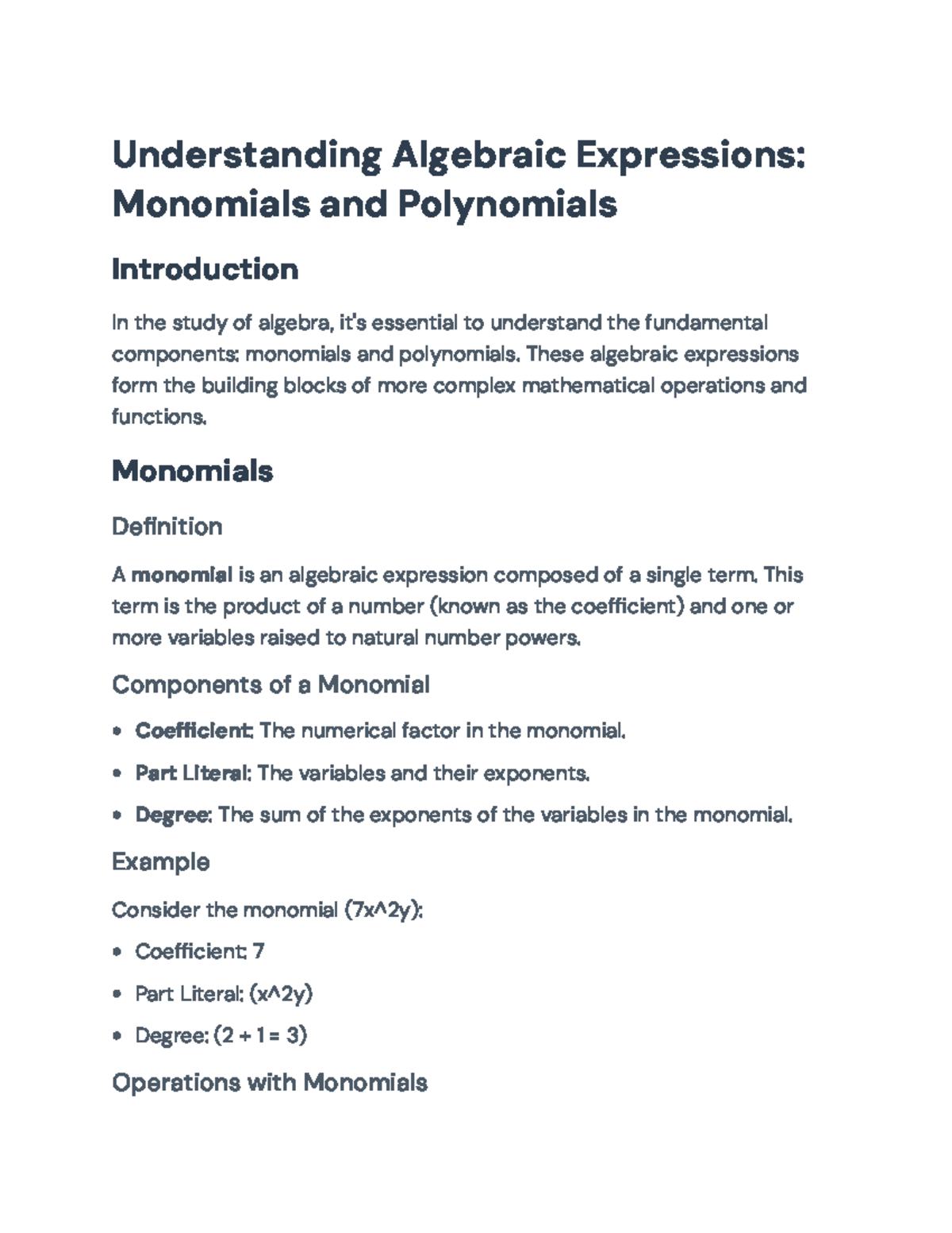 Understanding Monomials and Polynomials: A Comprehensive Guide ...