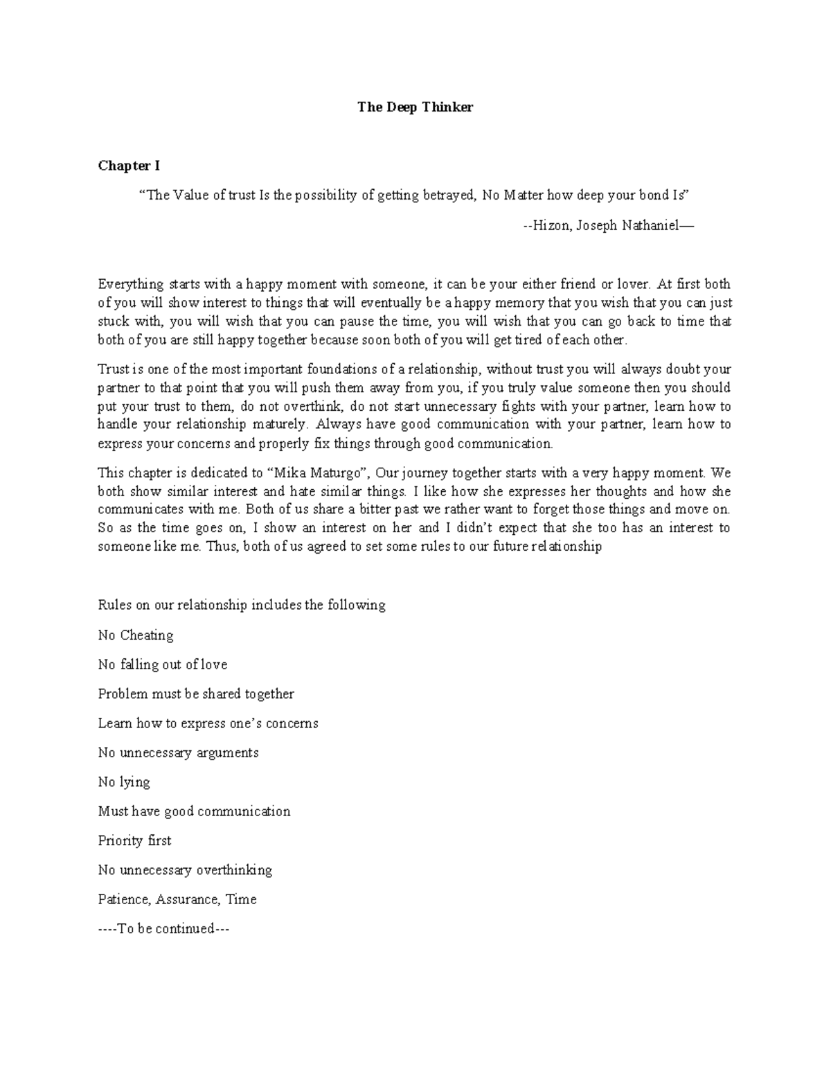 Chapter I: The Value of Trust in Relationships - Reflection Essay - Studocu
