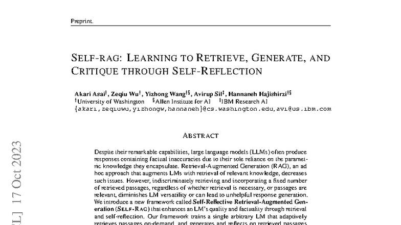 Self-RAG: Enhancing Language Model Factuality through Self-Reflection ...