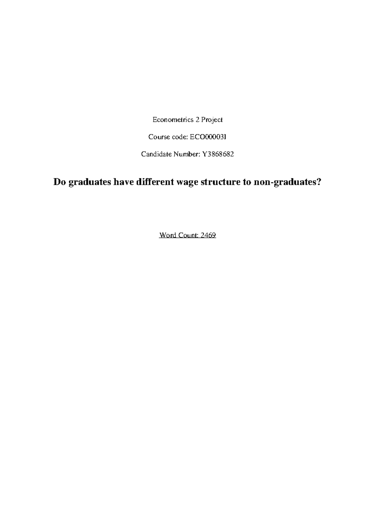 Econometrics for submission - Warning: TT: undefined function: 32 Econometrics 2 Project Course ...