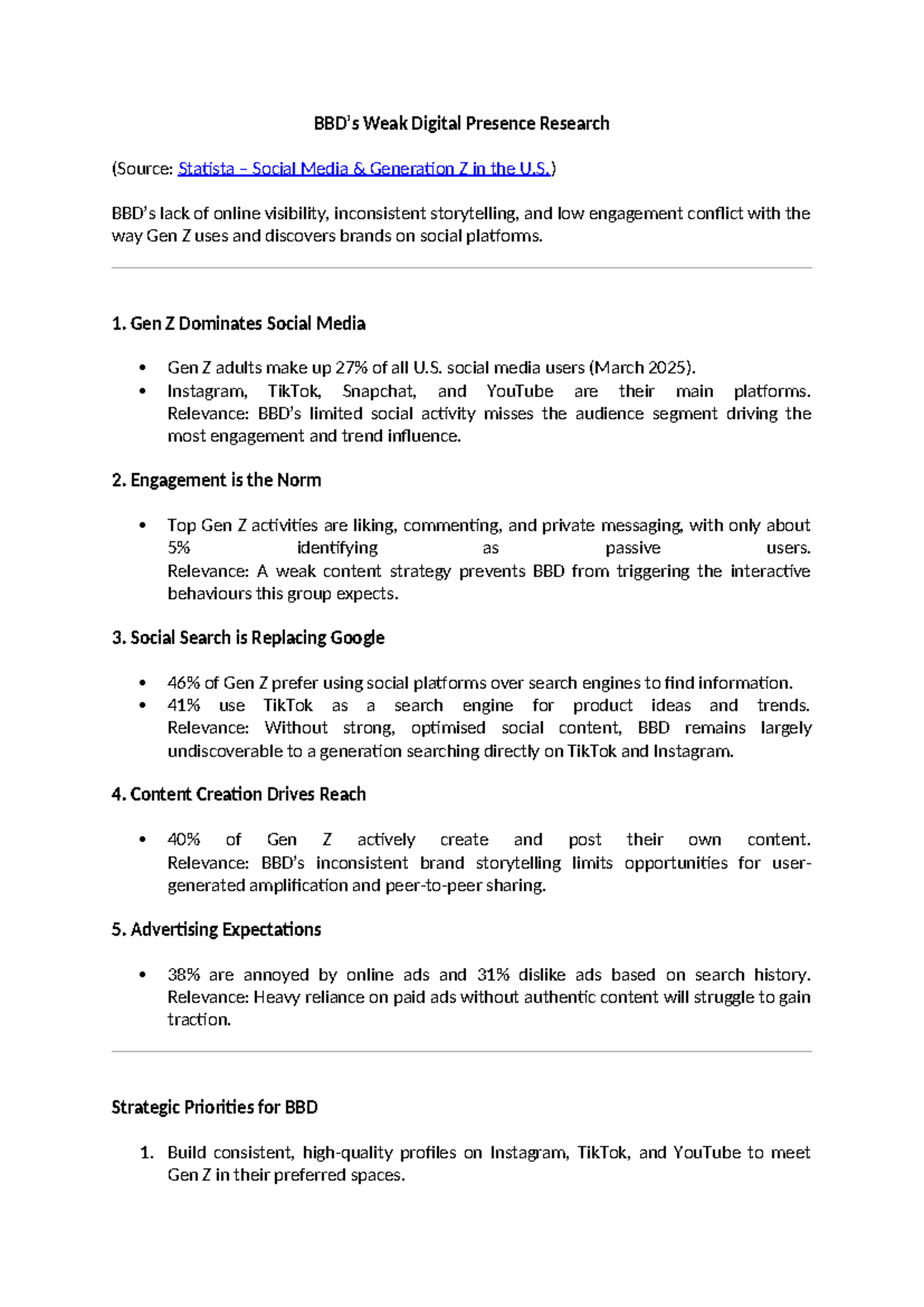 Bsb399 Research: Enhancing Digital Presence for Gen Z Engagement - Studocu