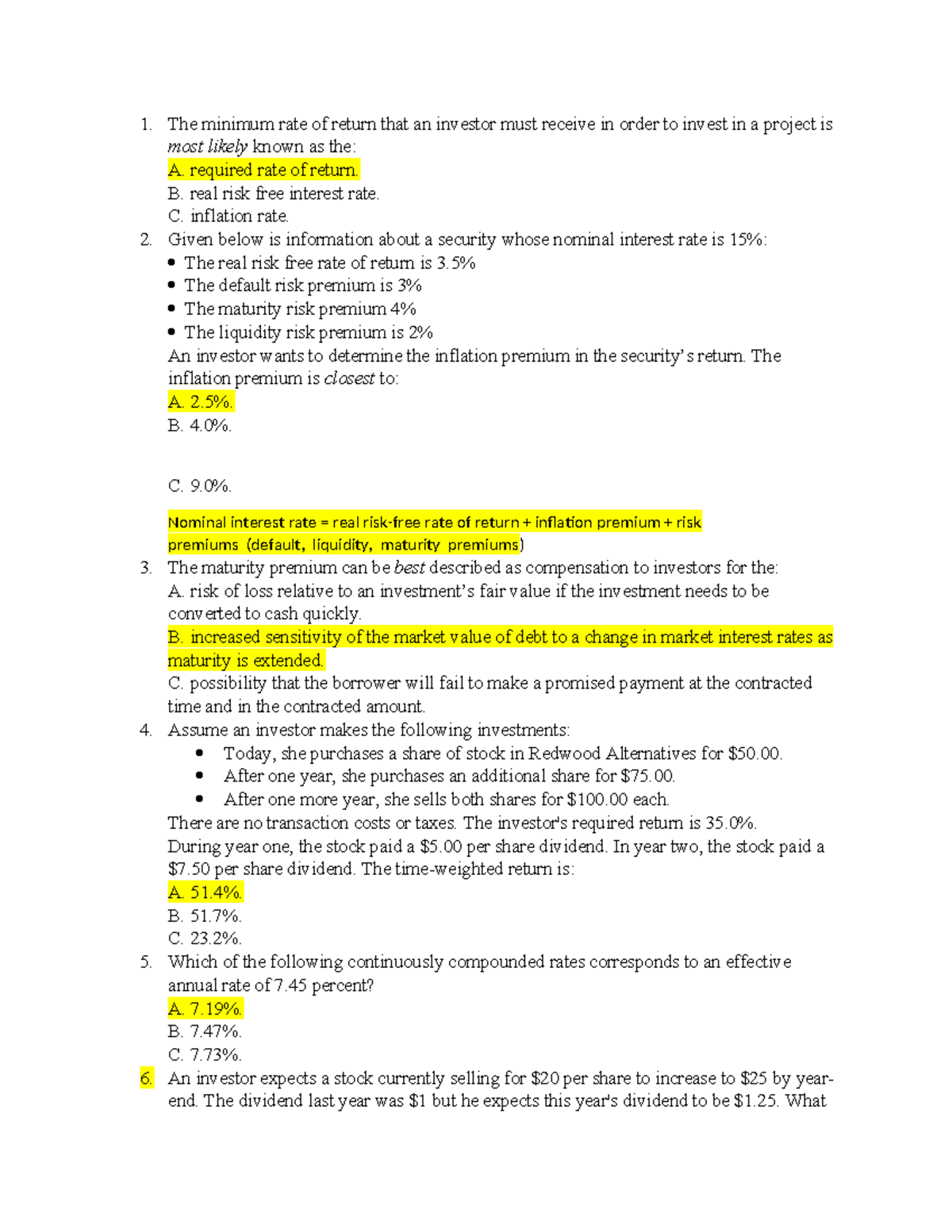 Quantitative Finance Practice Test 1 - Key Concepts and Questions - Studocu
