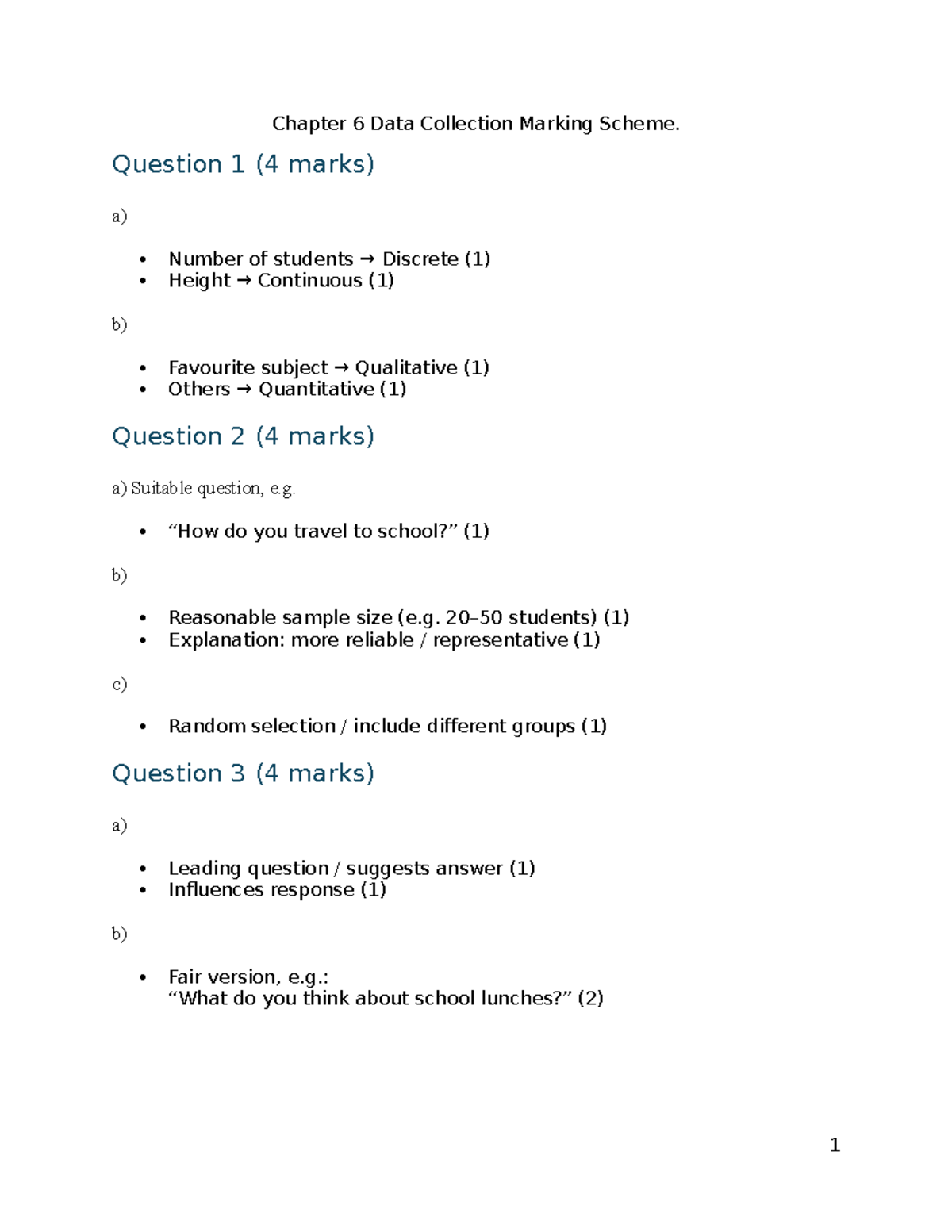 Chapter 6 Data Collection Answers - Marking Scheme Overview - Studocu