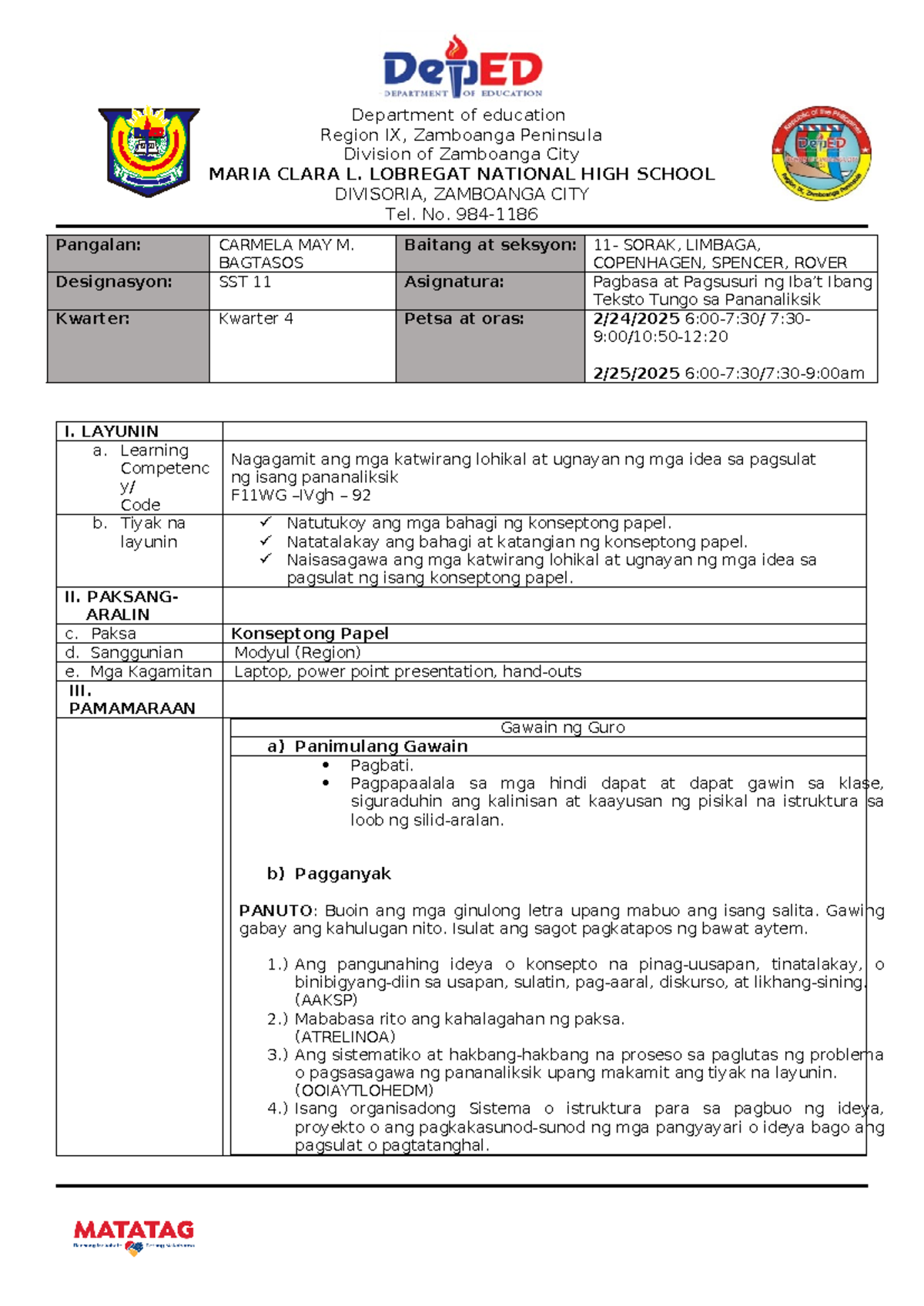 LP 1 feb 24 25 - lesson plan ...