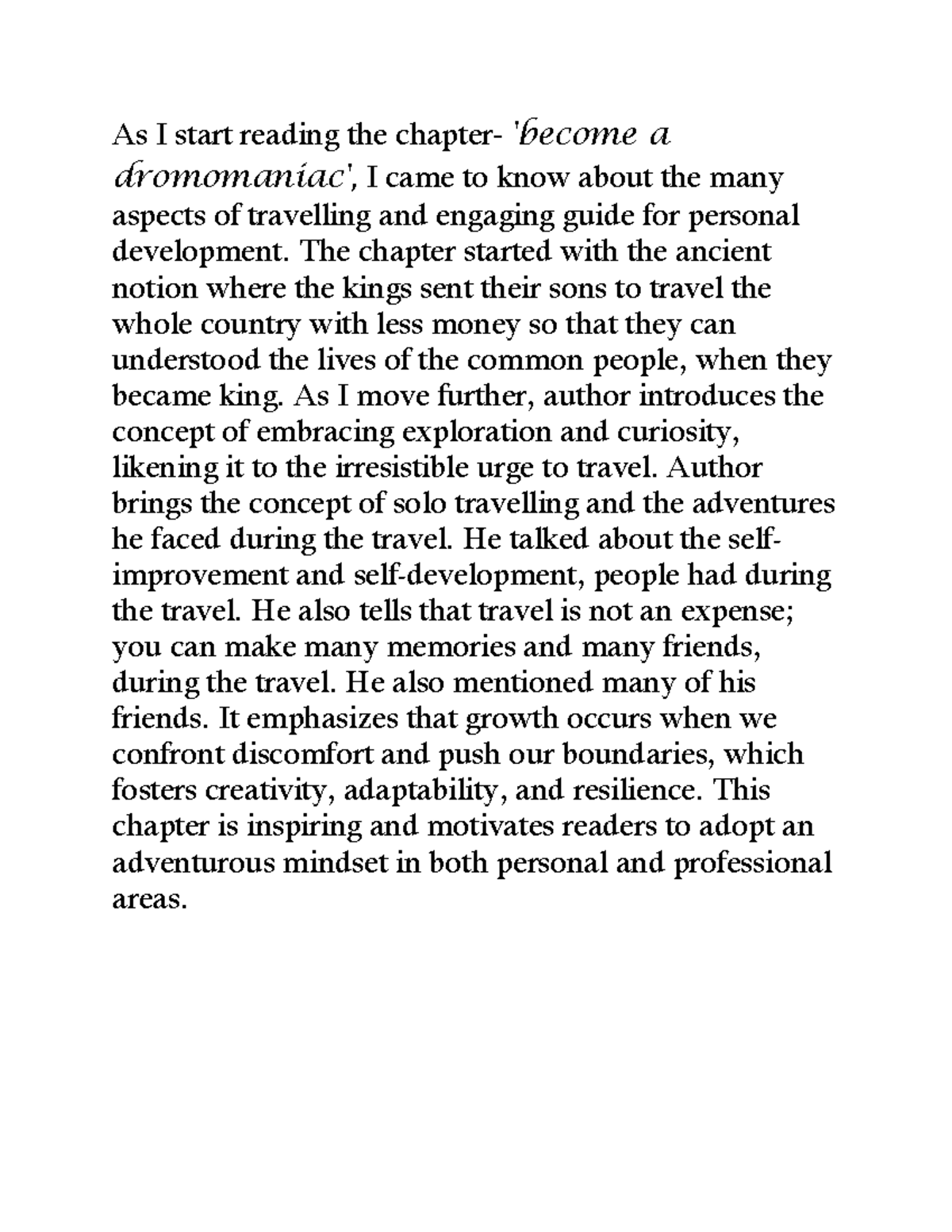 Exploring Personal Growth Through Travel: Insights from Chapter 1 - Studocu