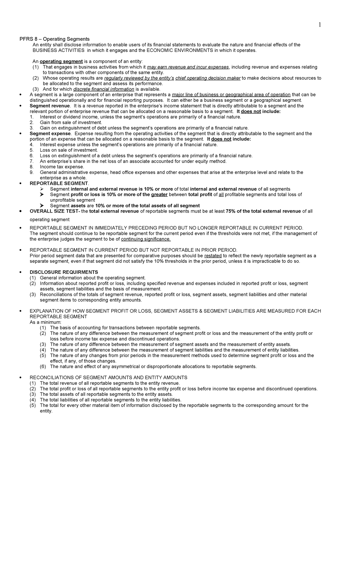 FAR 06 - PFRS 8 Operating Segments: Key Concepts & Practice Notes - Studocu