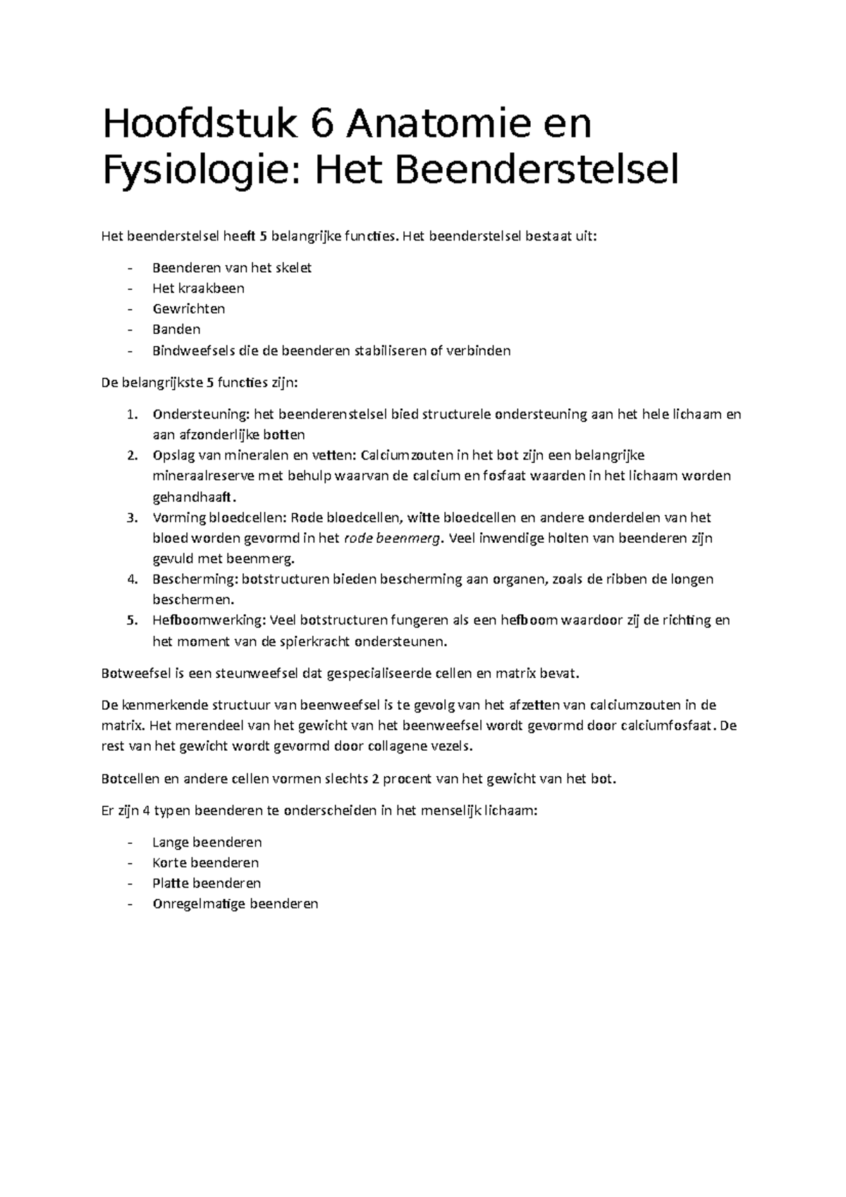 Hoofdstuk 6 Anatomie en Fysiologie Beenderstelsel - Hoofdstuk 6 ...