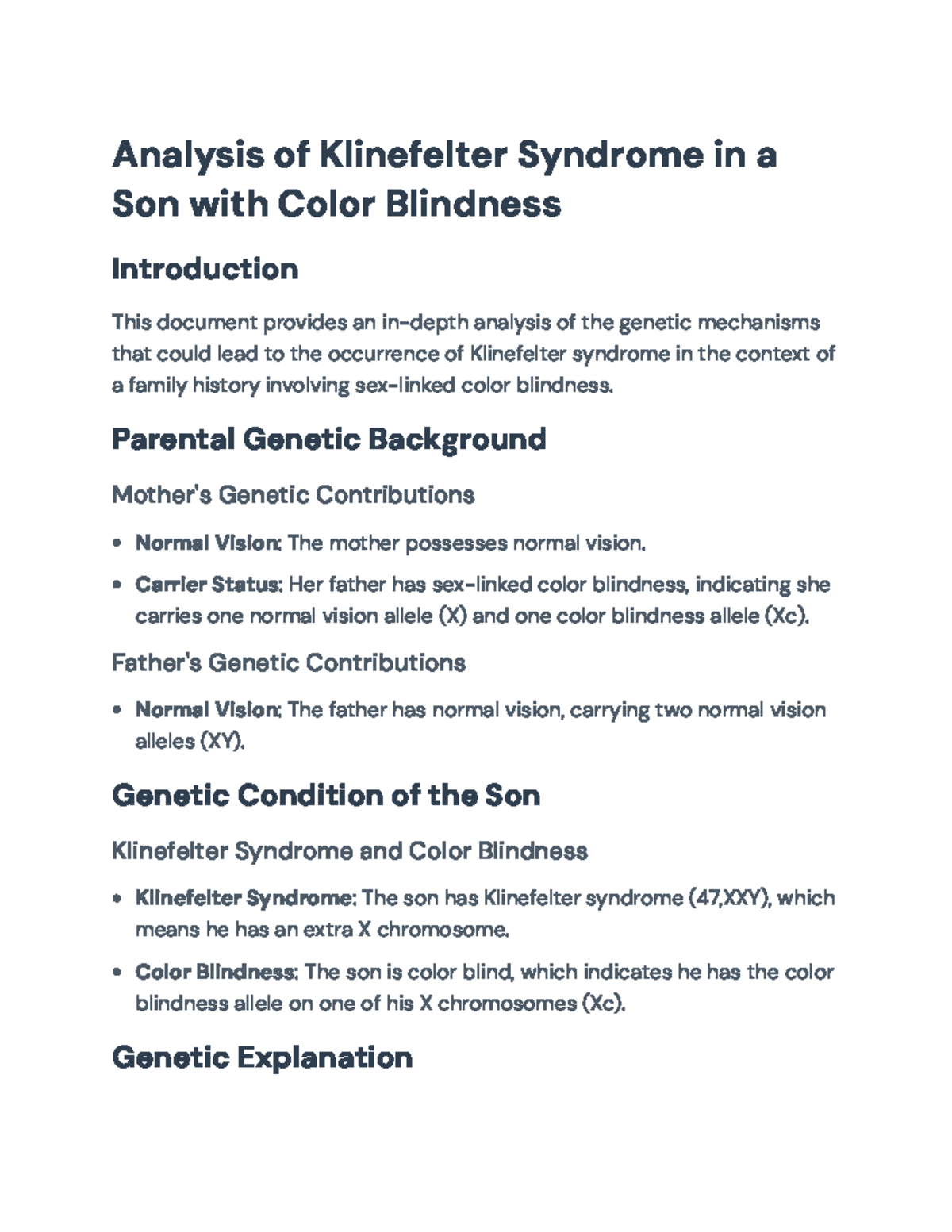 Analysis of Klinefelter Syndrome and Color Blindness in Genetics - Analysis of Klinefelter ...