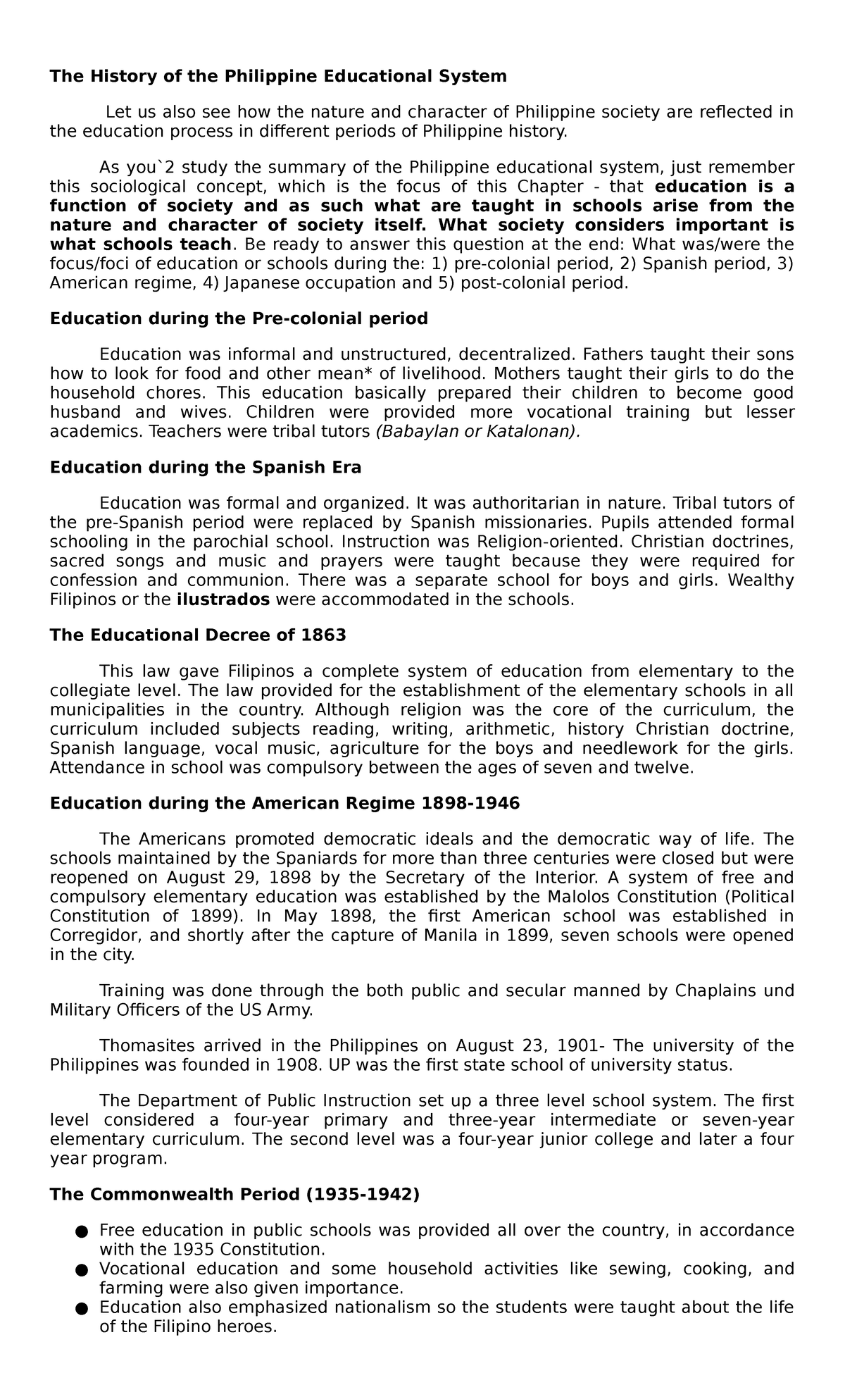 Chapter 4: Key Periods in Philippine Education History (EDUC 101) - Studocu