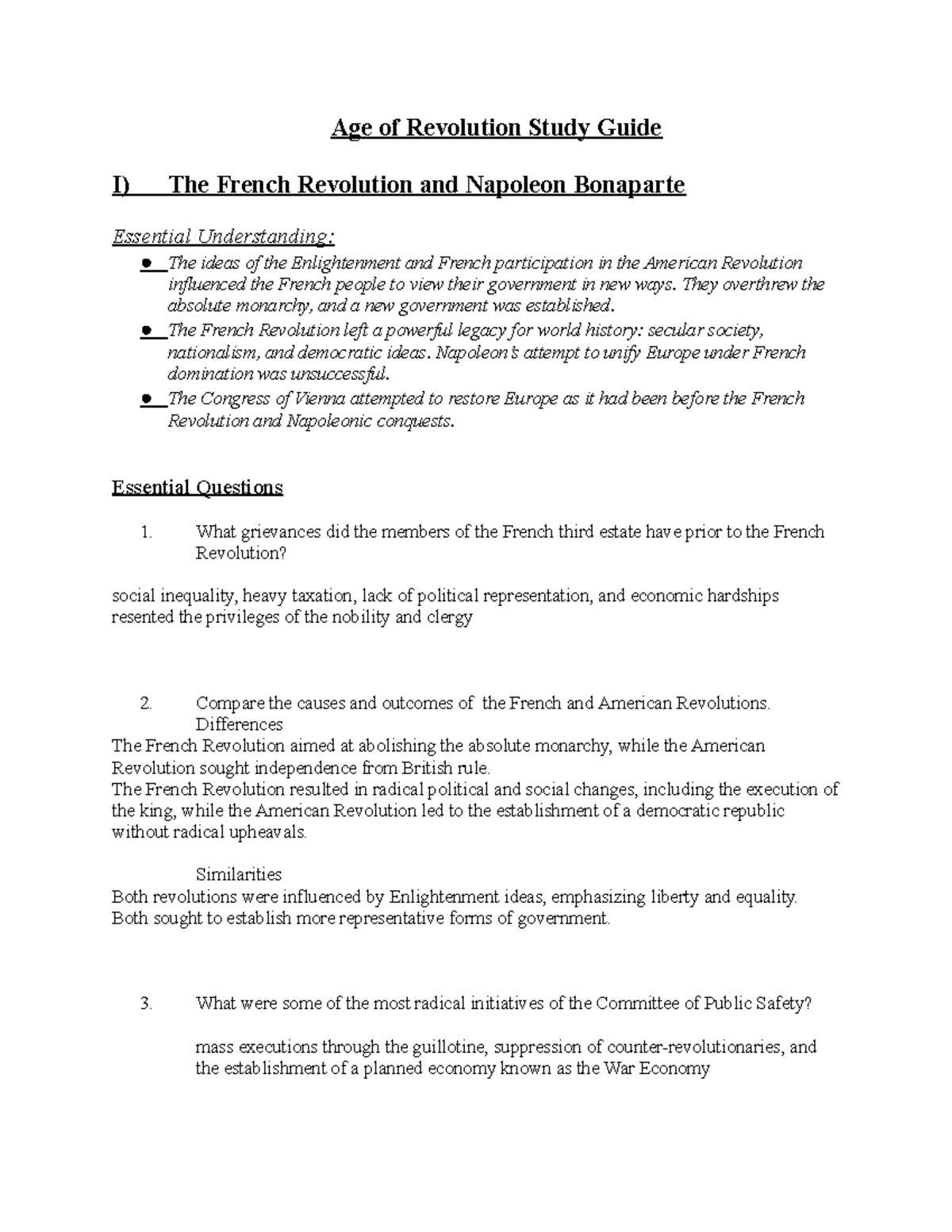Age of Revolution Study Guide - They overthrew the absolute monarchy ...