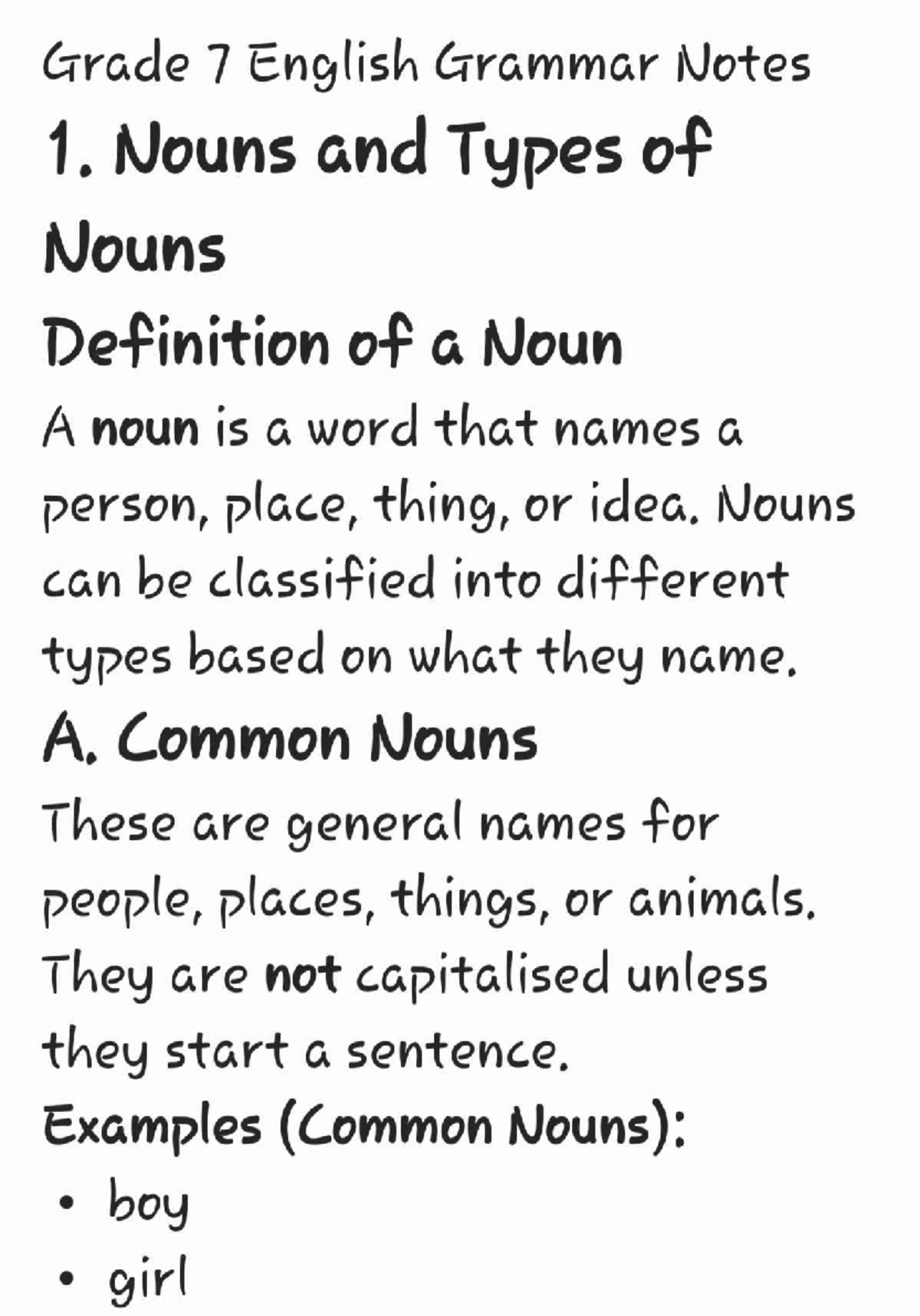Grade 7 English Grammar Notes: Nouns, Verbs, and Tenses Overview - Studocu