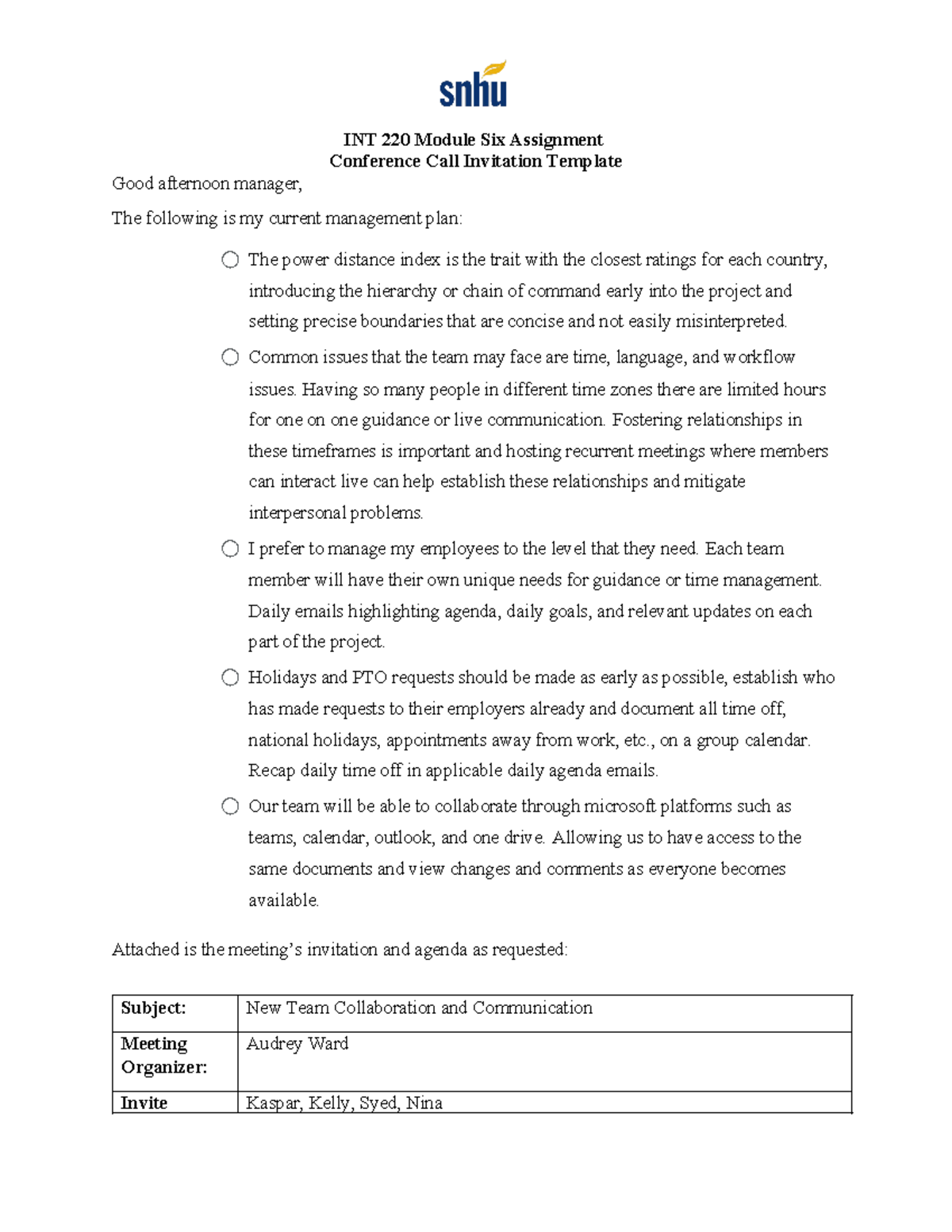 INT 220 Module Six Assignment: Conference Call Invitation Template ...