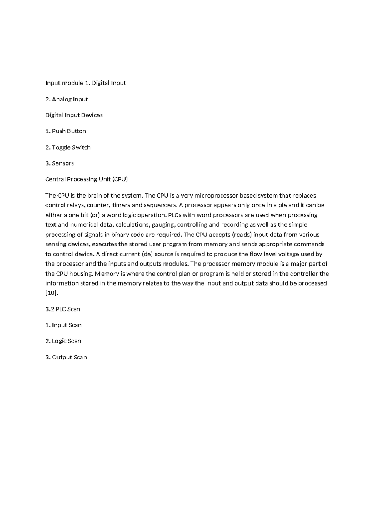 PLC Input Module Overview: Digital & Analog Inputs - Studocu