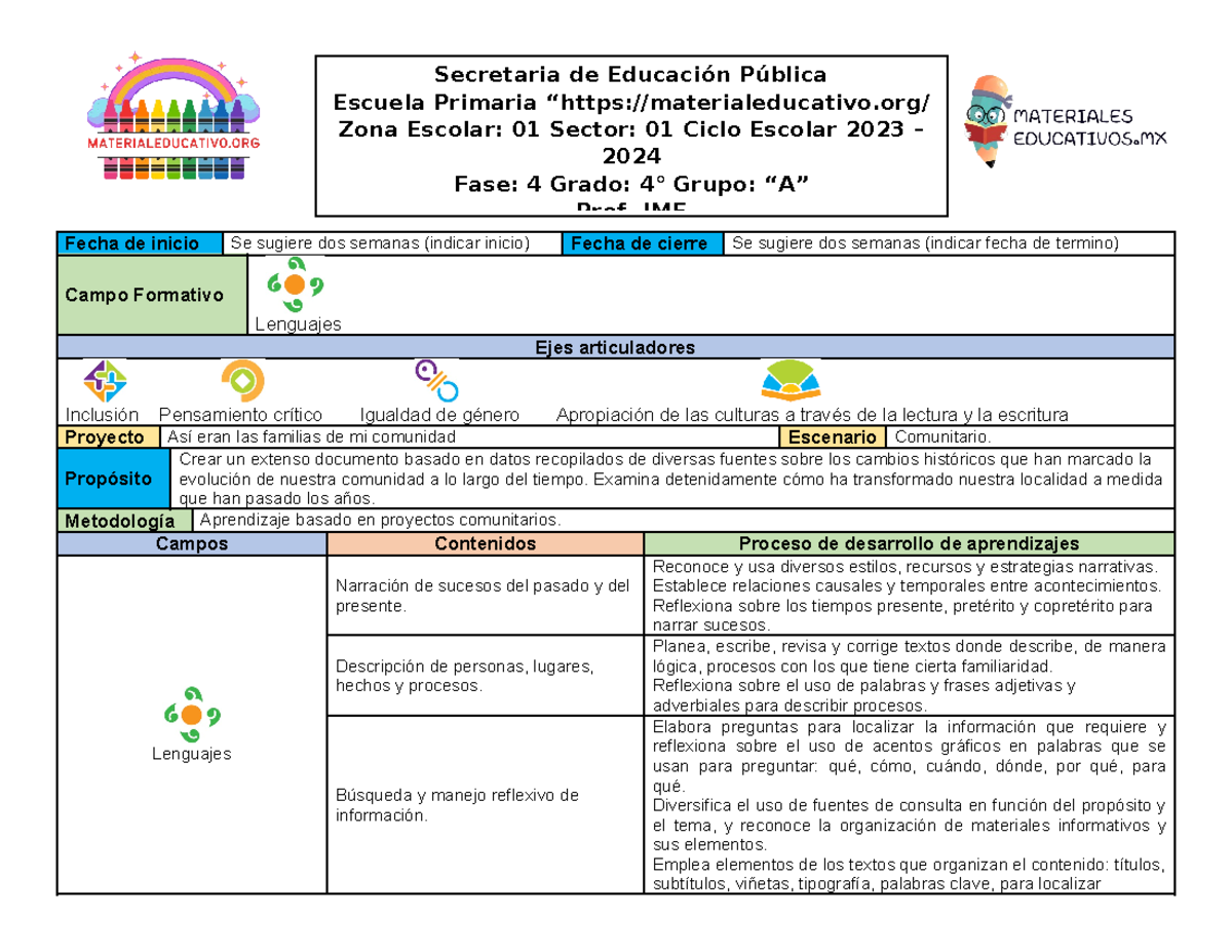 Proyecto 4to Grado: Evolución de las Familias en Nuestra Comunidad ...