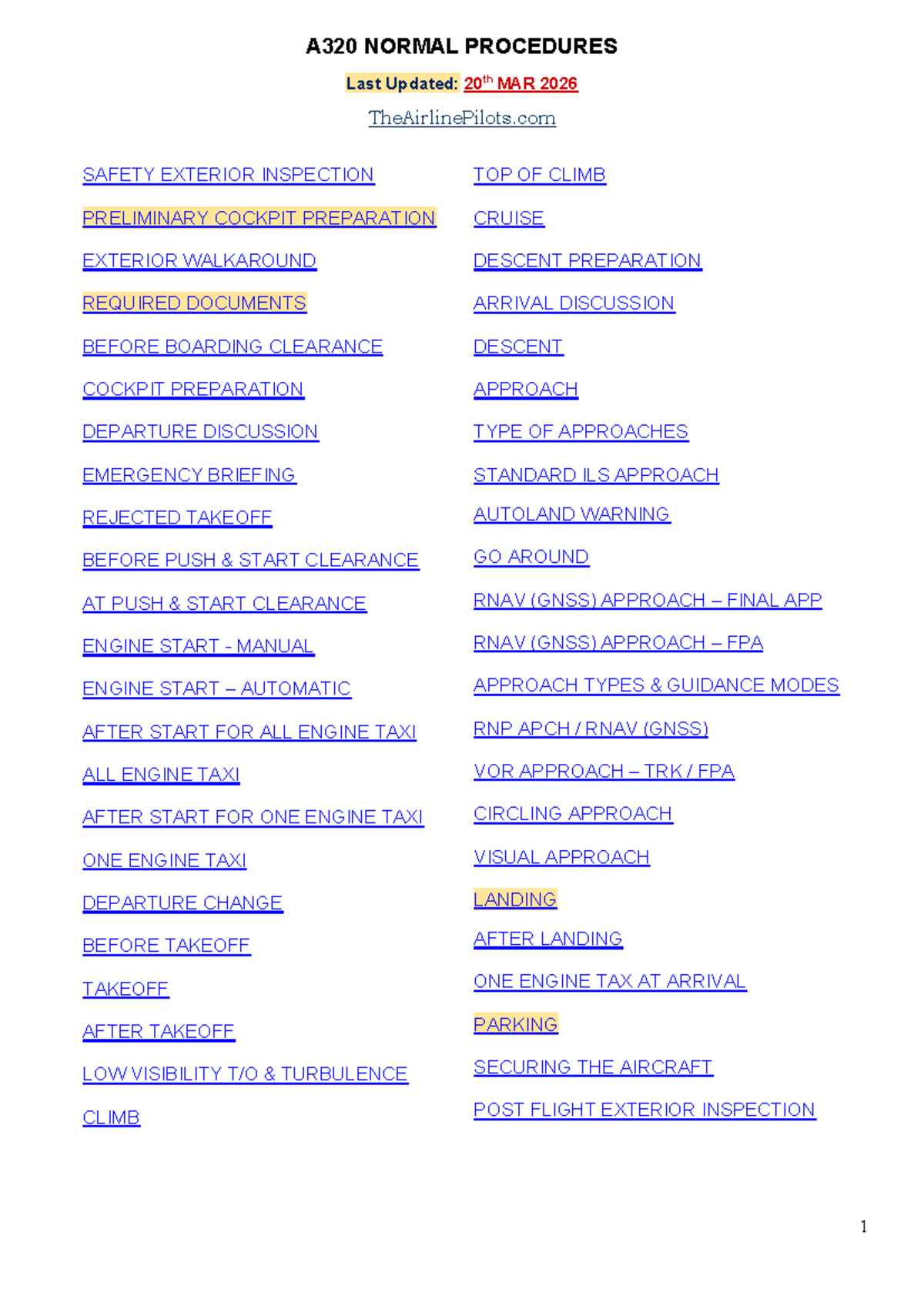 A320 Normal Procedures: Comprehensive Safety and Operational Guidelines ...
