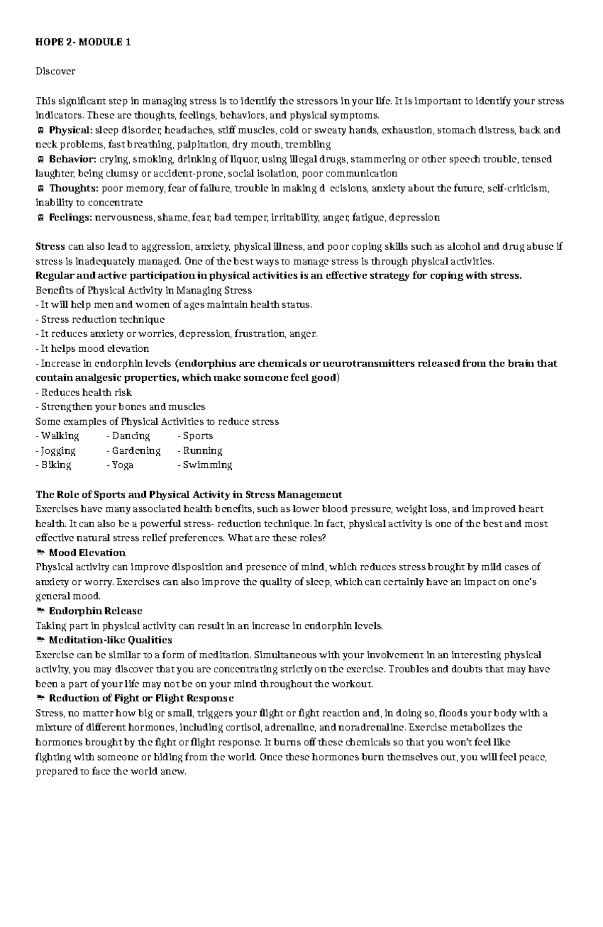 HOPE 2 Module 1-4: Managing Stress & Fitness Components Readings - Studocu