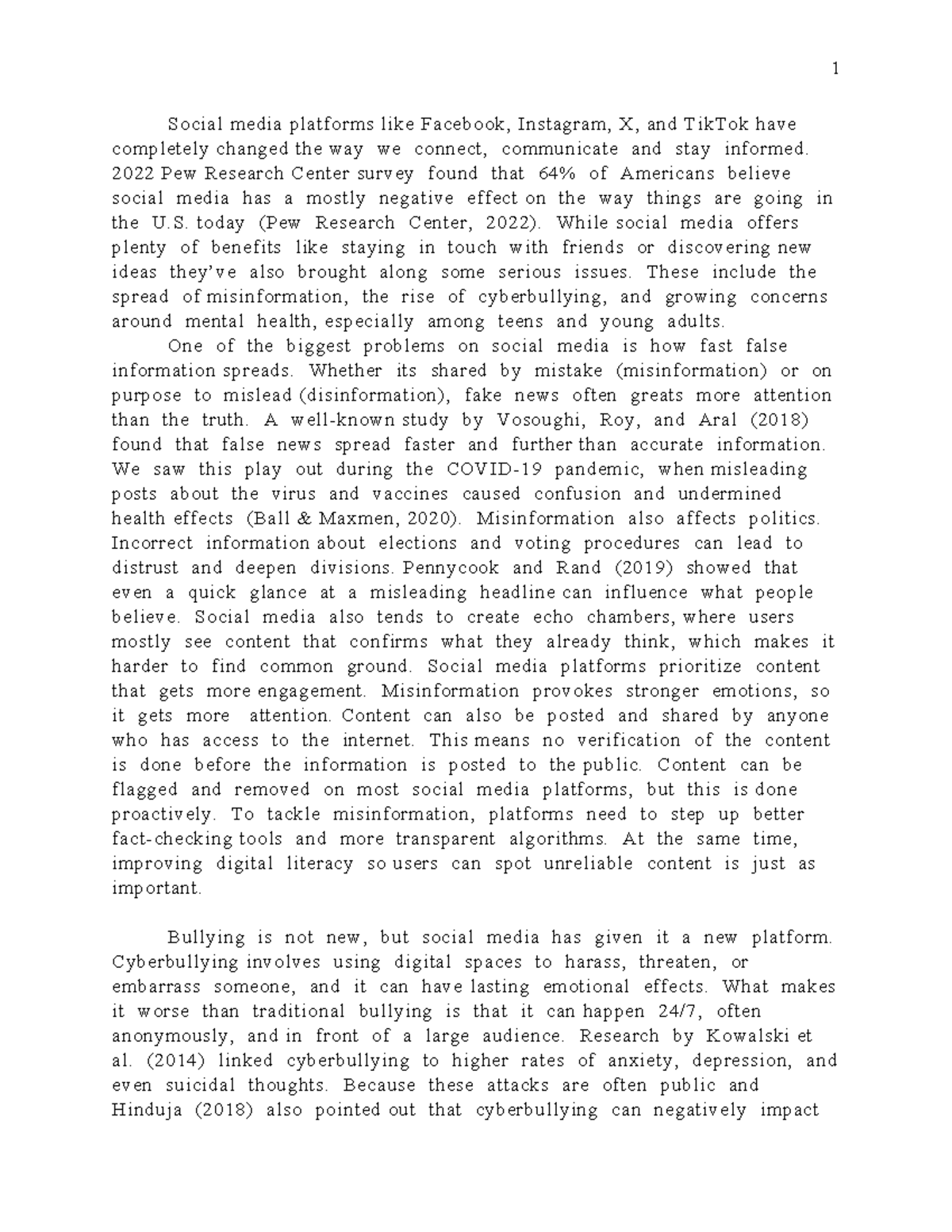The Dark Side of Social Media: Misinformation, Cyberbullying, and ...