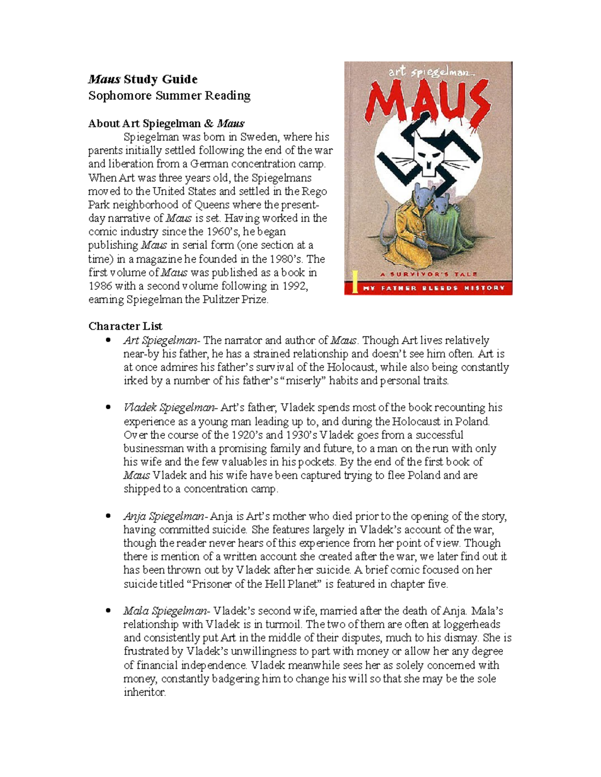 Study Notes - Maus & Night Overview for Sophomore Reading - Studocu