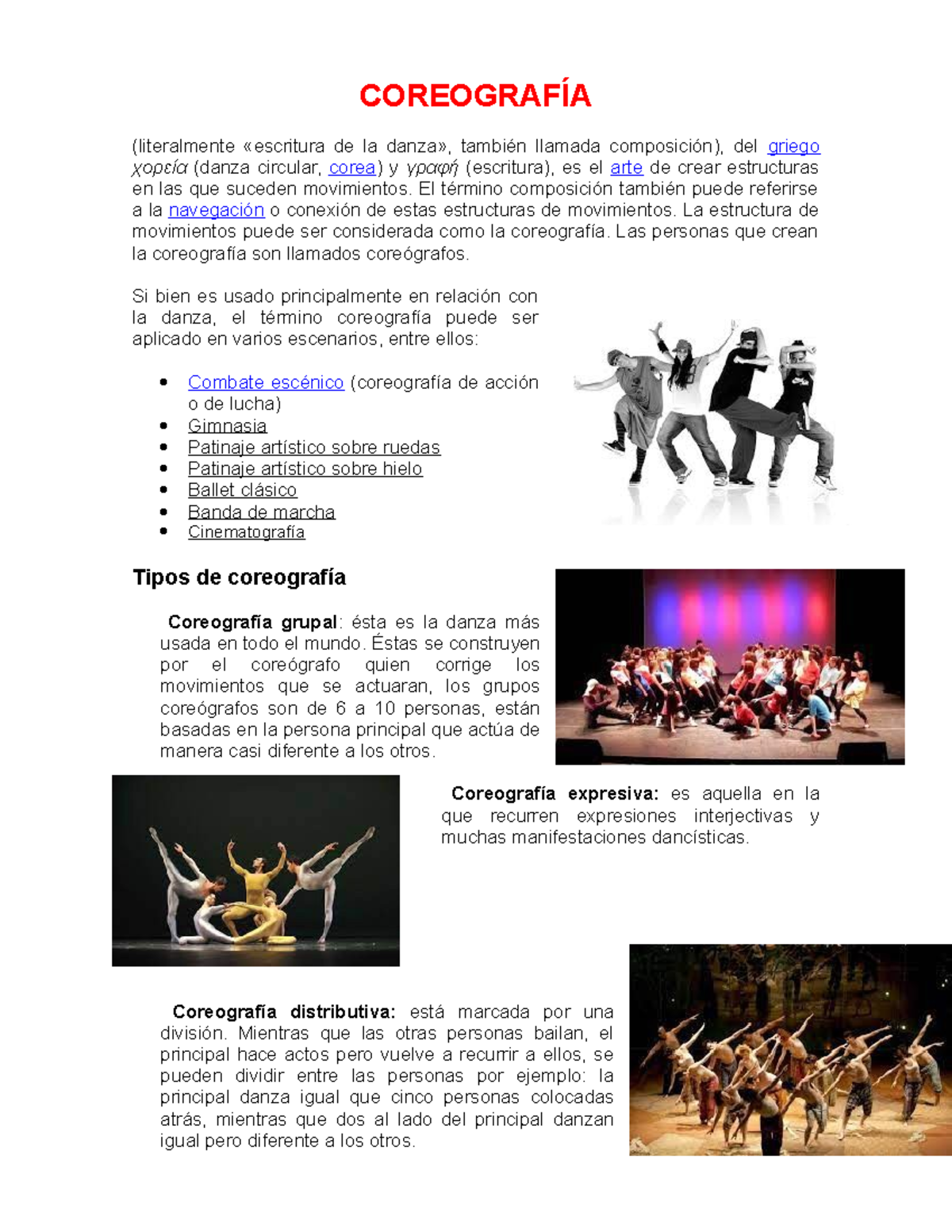 Tipos de Coreografía: Definiciones y Ejemplos en 2021 - Studocu