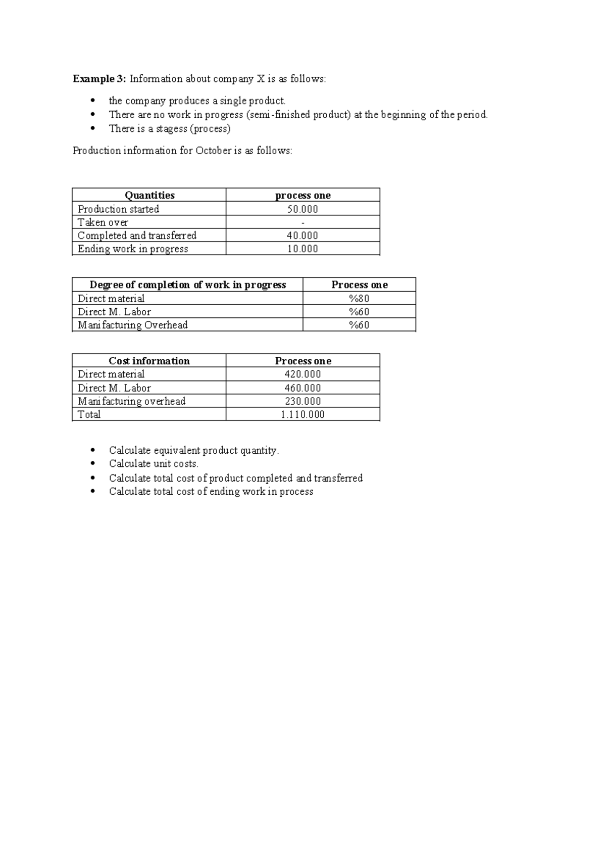15. Week Process Costing Example 3: Company X Analysis - Studocu