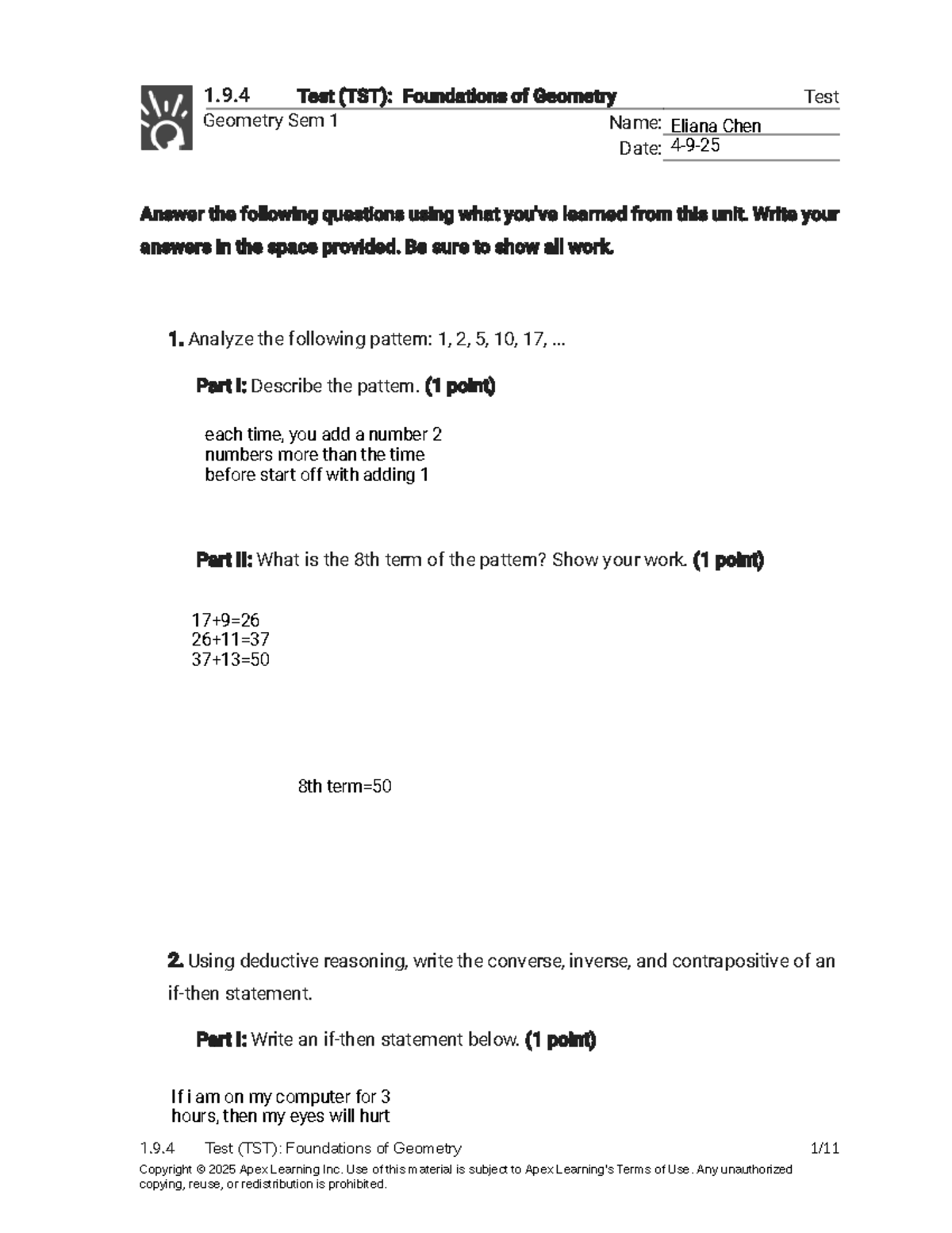 1.9.4 Test (TST): Foundations of Geometry - Comprehensive Review - Studocu