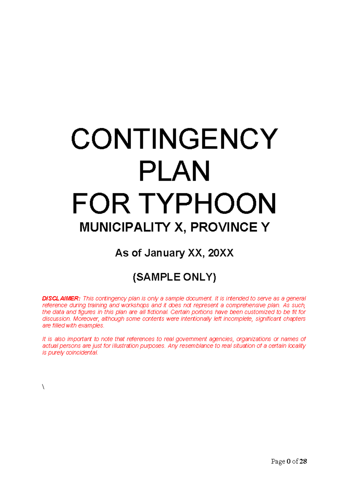 Sample Contingency Plan for Typhoon Preparedness - Municipality X ...