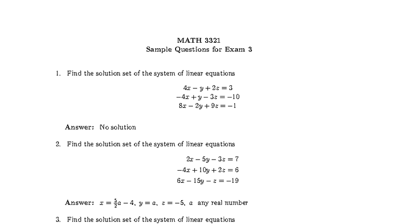 MATH 3321 Exam 3 Sample Questions and Solutions - Studocu