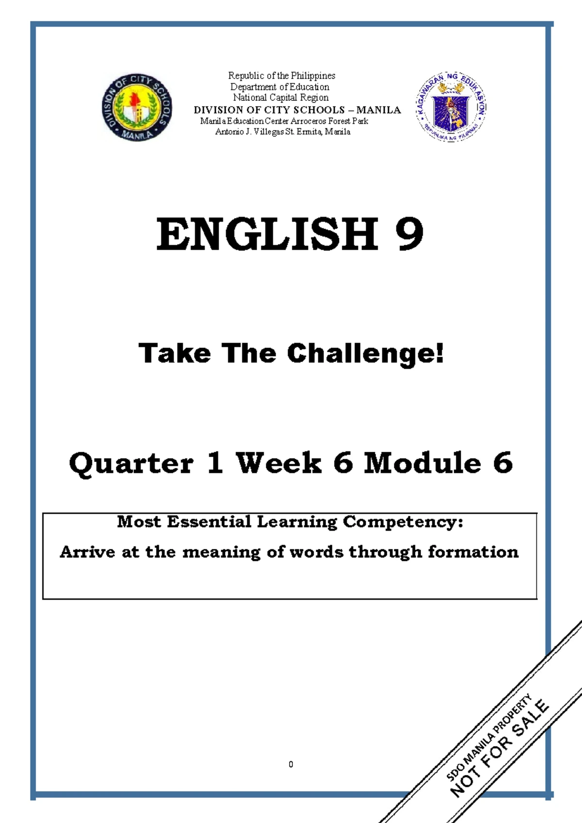 ENG 9 Q1-M6 - WORD Formation - Republic of the Philippines Department of Education National ...