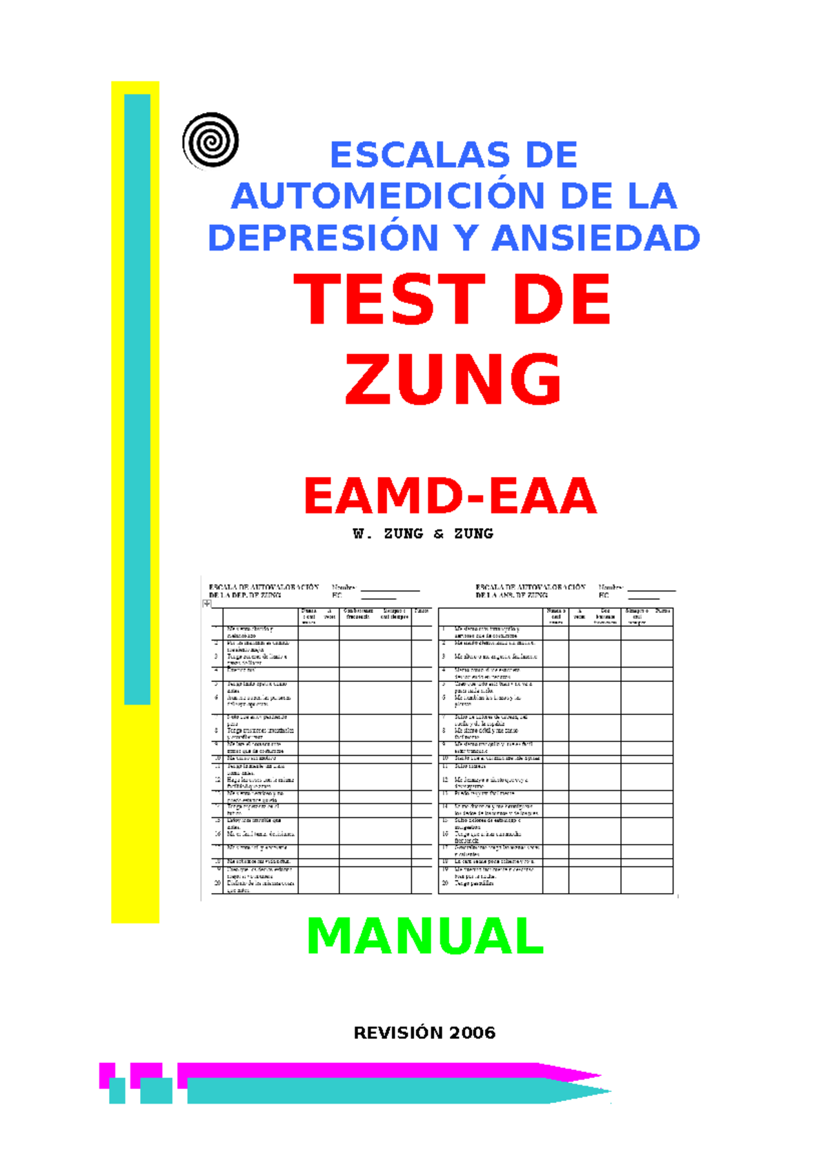 Manual de ZUNG: Escalas de Automedición de Ansiedad y Depresión - Studocu