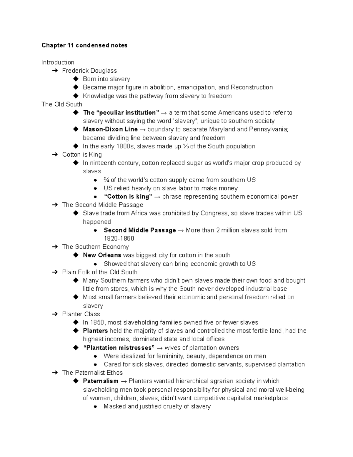 APUSH CH11 Condensed Notes on Slavery and Resistance - Reese Wang - Studocu