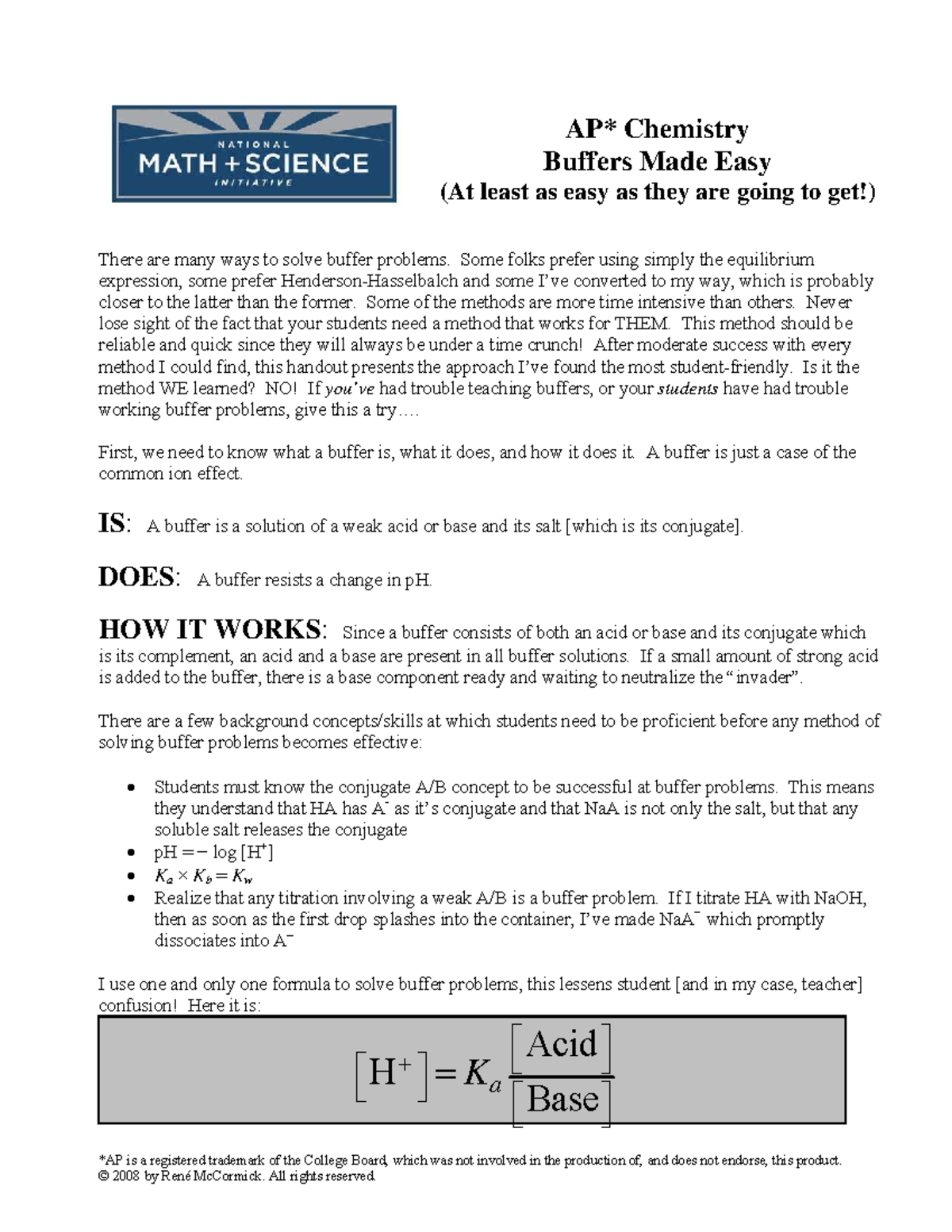Buffers Made Easy: A Comprehensive Guide for Chemistry Students - Studocu