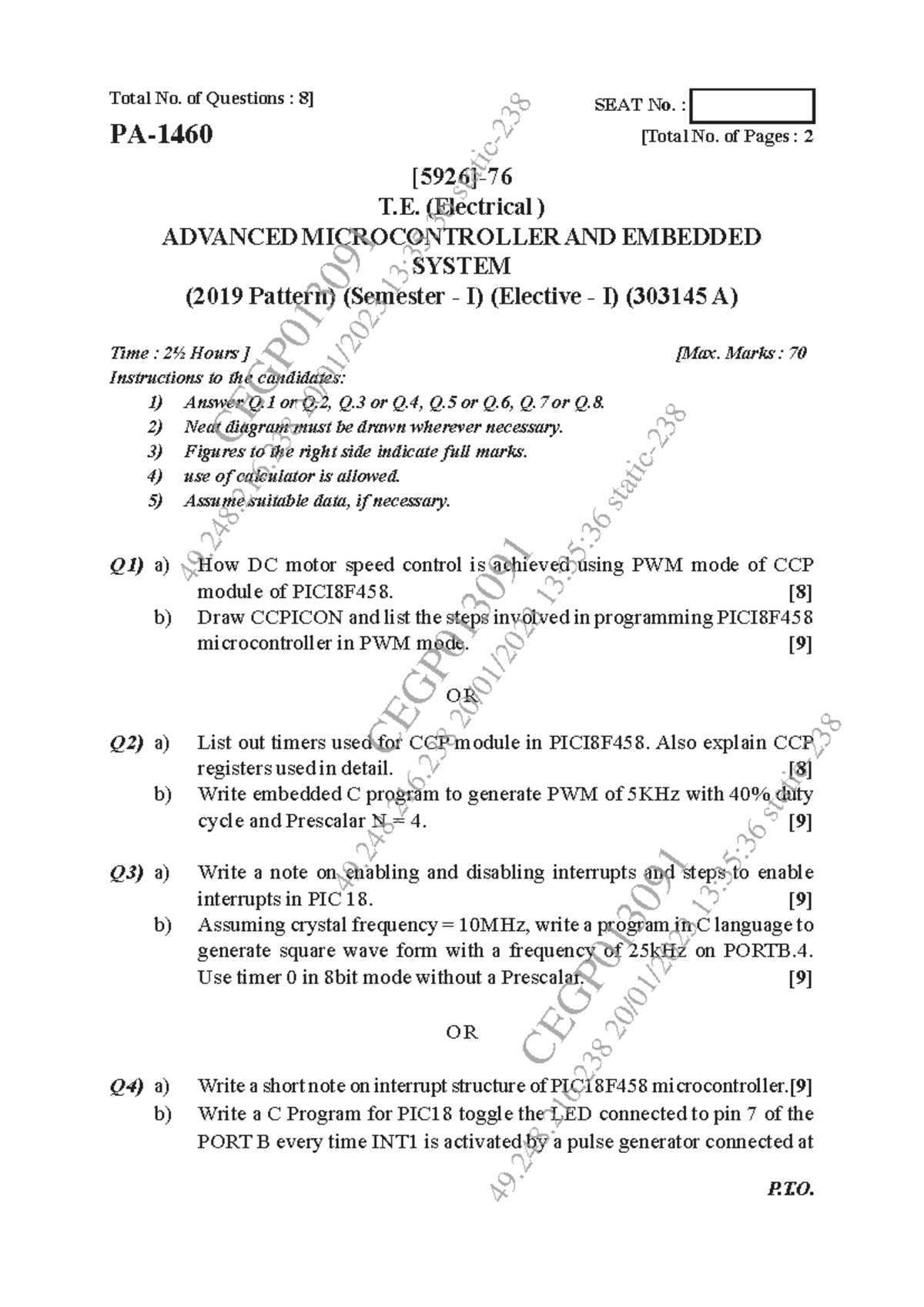 C 8.2 Advanced Microcontroller & Embedded Systems QP (2019 Pattern ...
