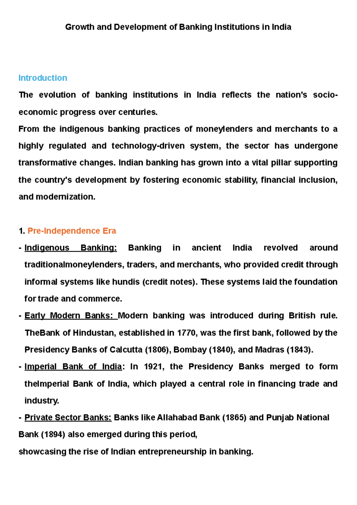 Growth and Development of Banking Institutions in India: A Historical ...