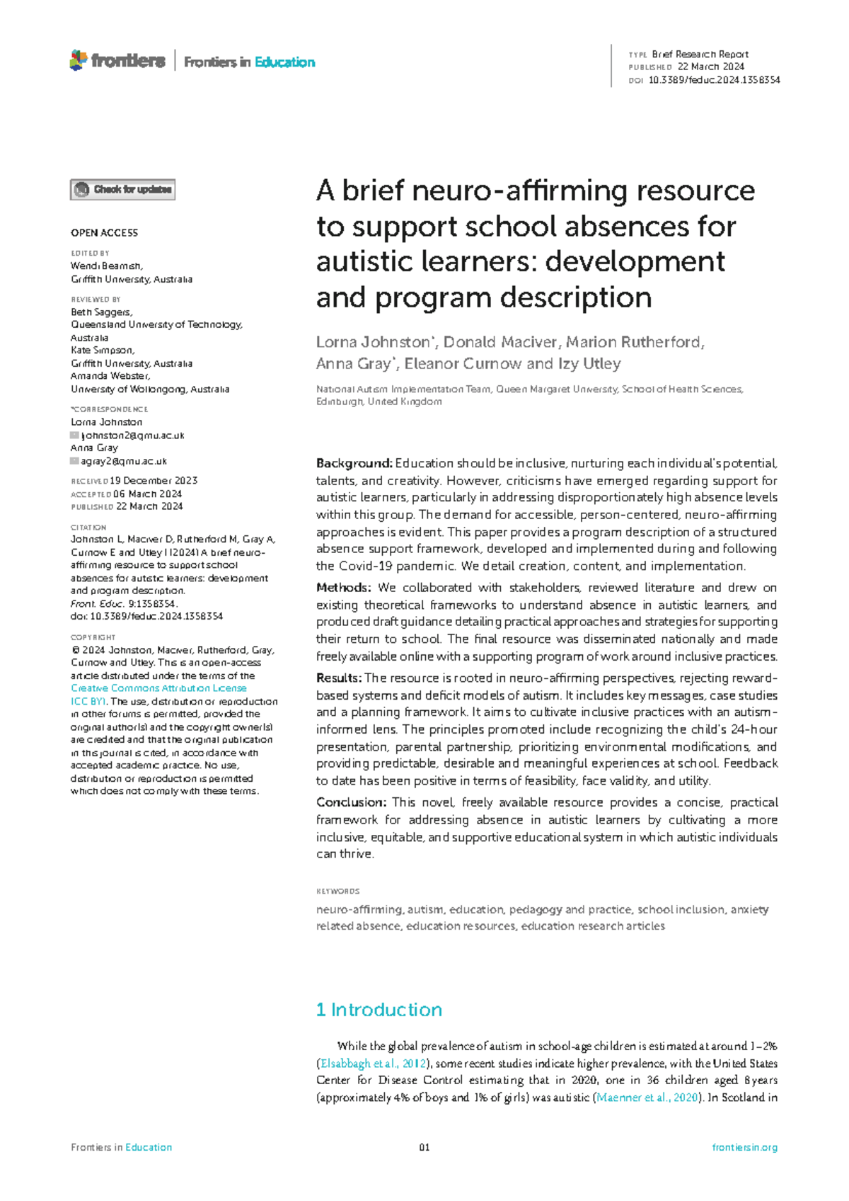 Feduc-09: A Brief Neuroaffirming Resource for Supporting Autistic ...