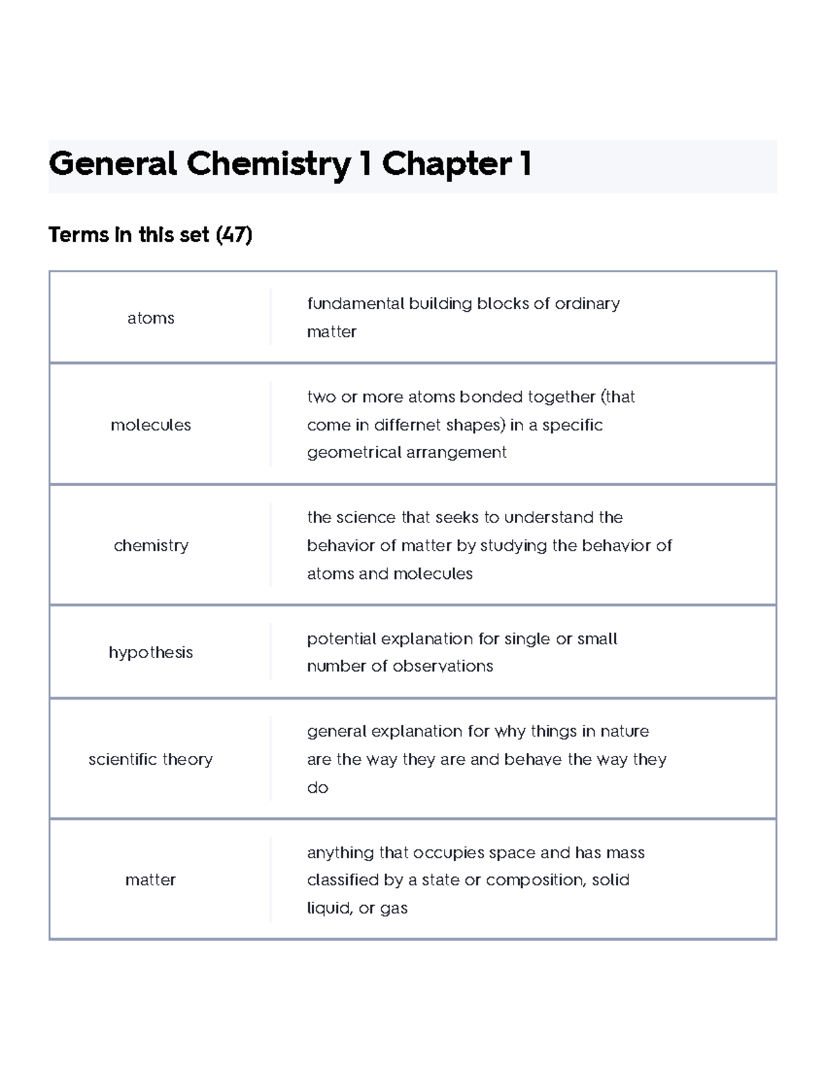 General Chemistry 1: Chapter 1 Flashcards Overview and Key Terms - Studocu