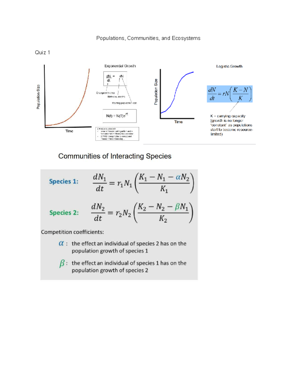 Populations, Communities, and Ecosystems Quiz 1 Notes - Studocu