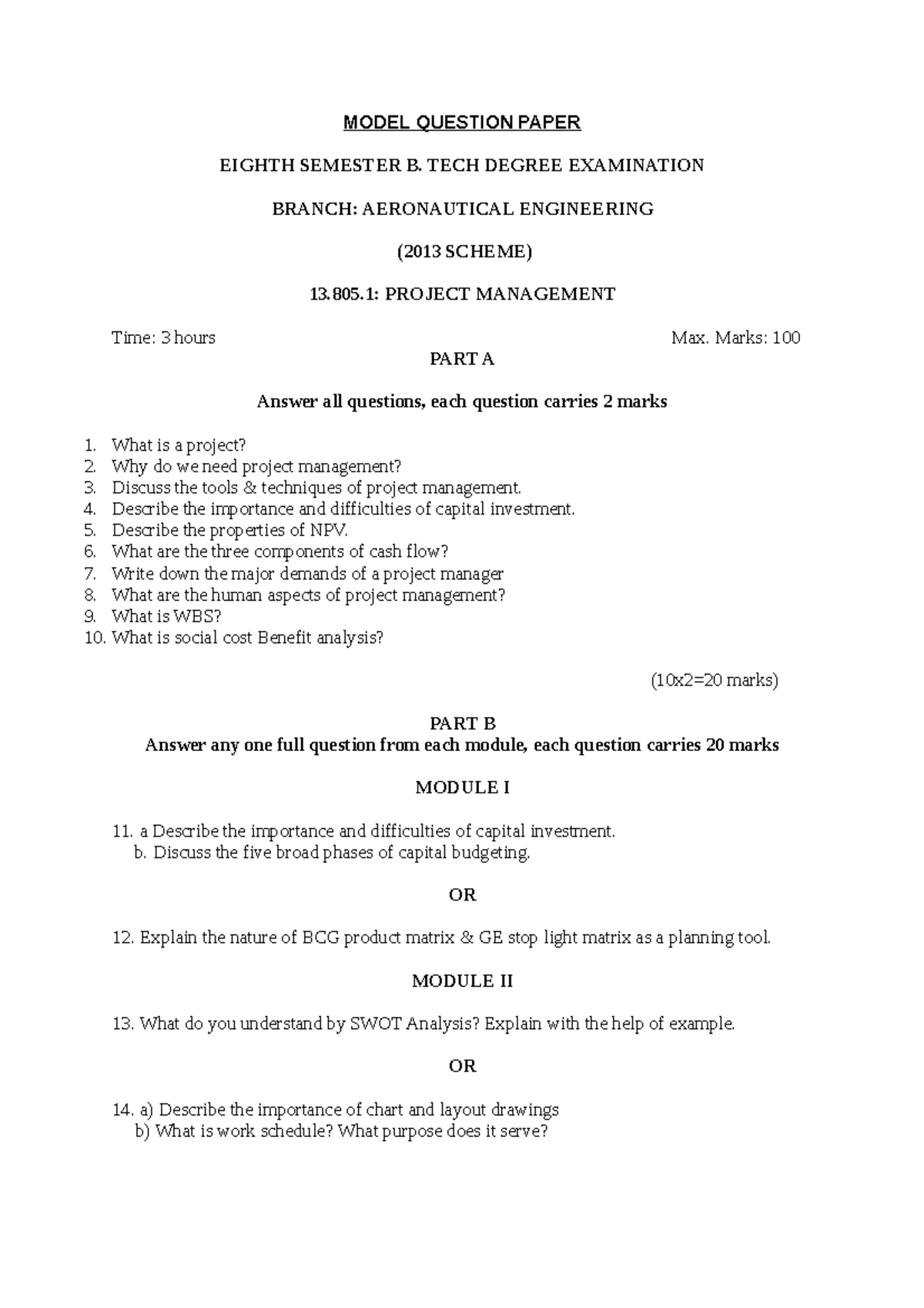 Project Management Model Question Paper 13.805.1 - B.Tech 8th Sem - Studocu