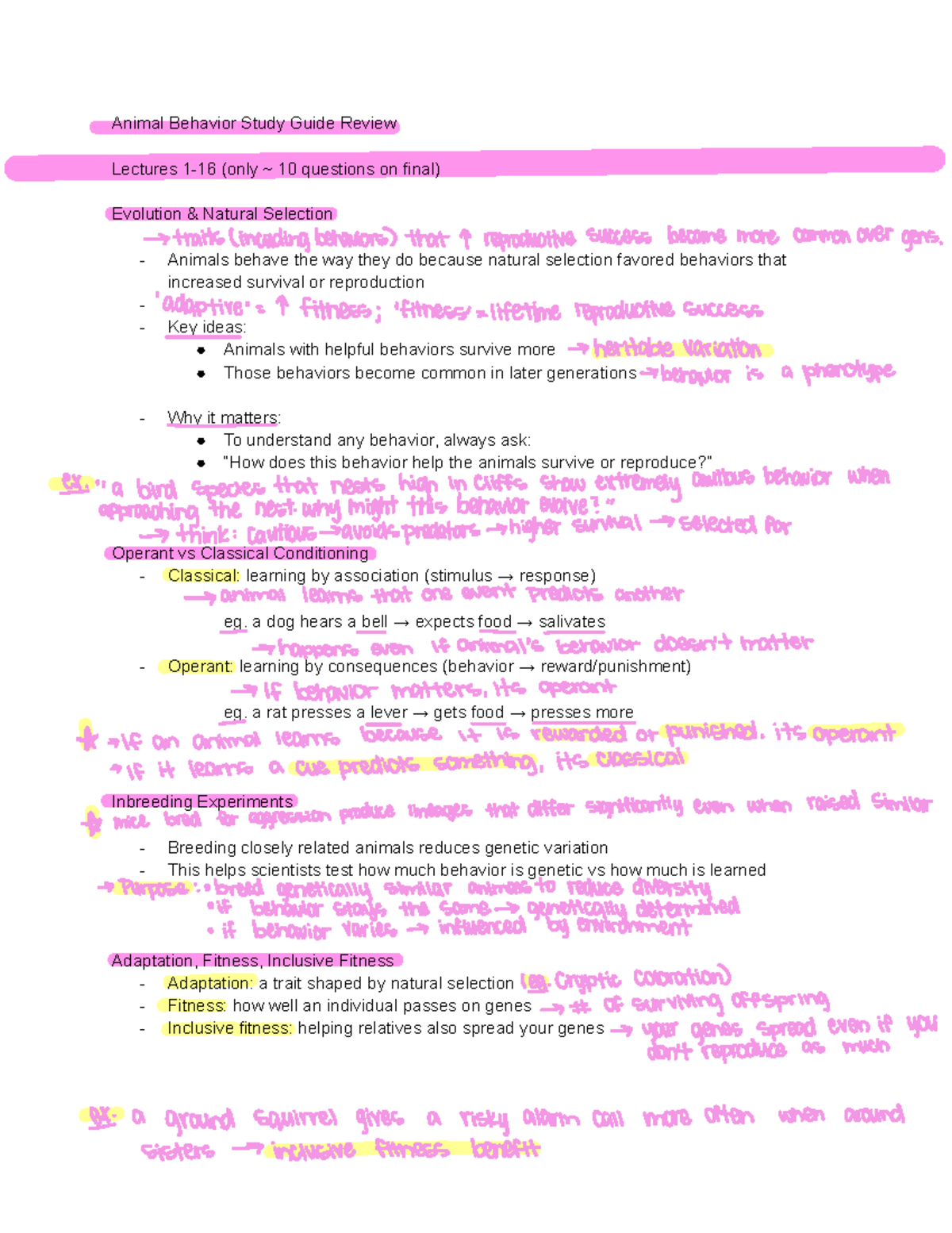 Animal Behavior Final Exam Study Guide (Course Code: AB101) - Studocu