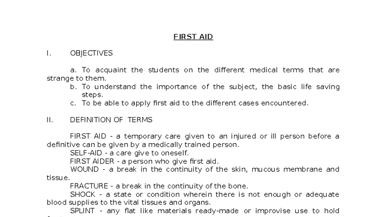 First Aid Basics: Key Terms and Life-Saving Techniques (FA101) - Studocu
