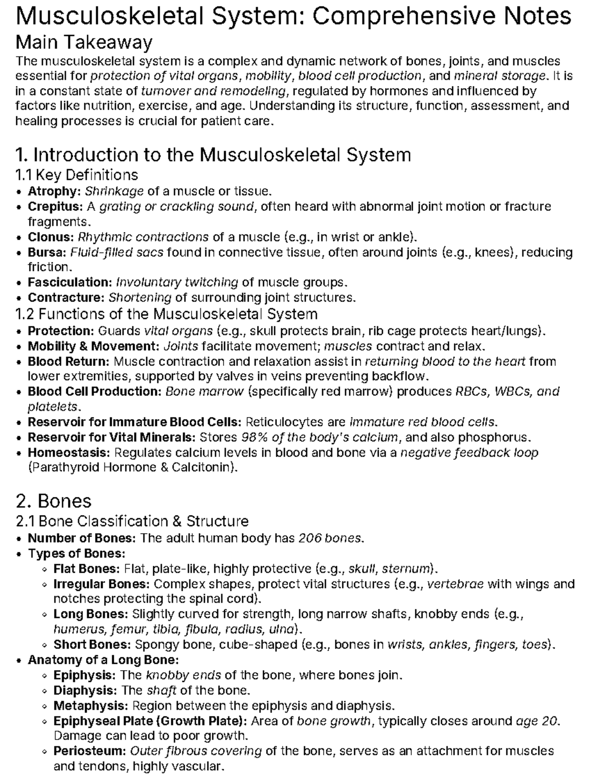 Musculoskeletal System: Comprehensive Study Notes for Exam - Studocu
