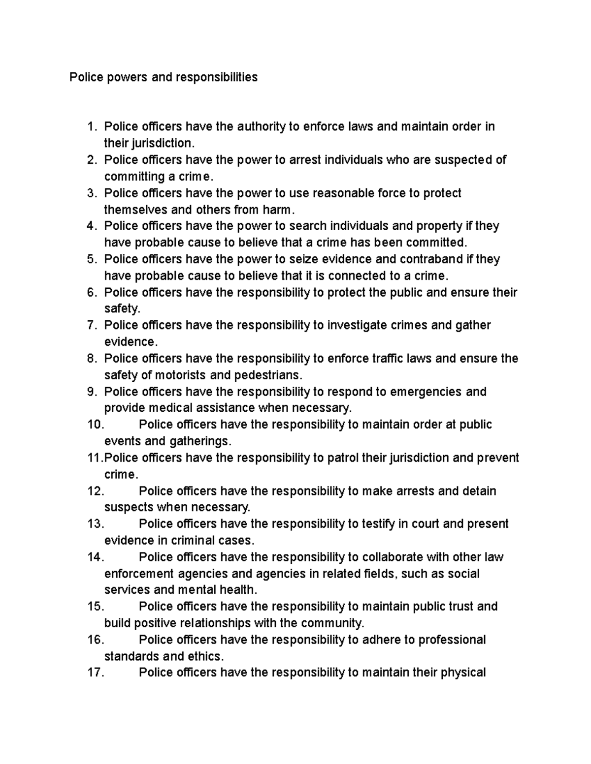 Law Enforcement Powers and Responsibilities Overview - Studocu