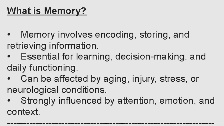 Memory: Understanding Encoding, Storing, and Retrieval Processes - Studocu