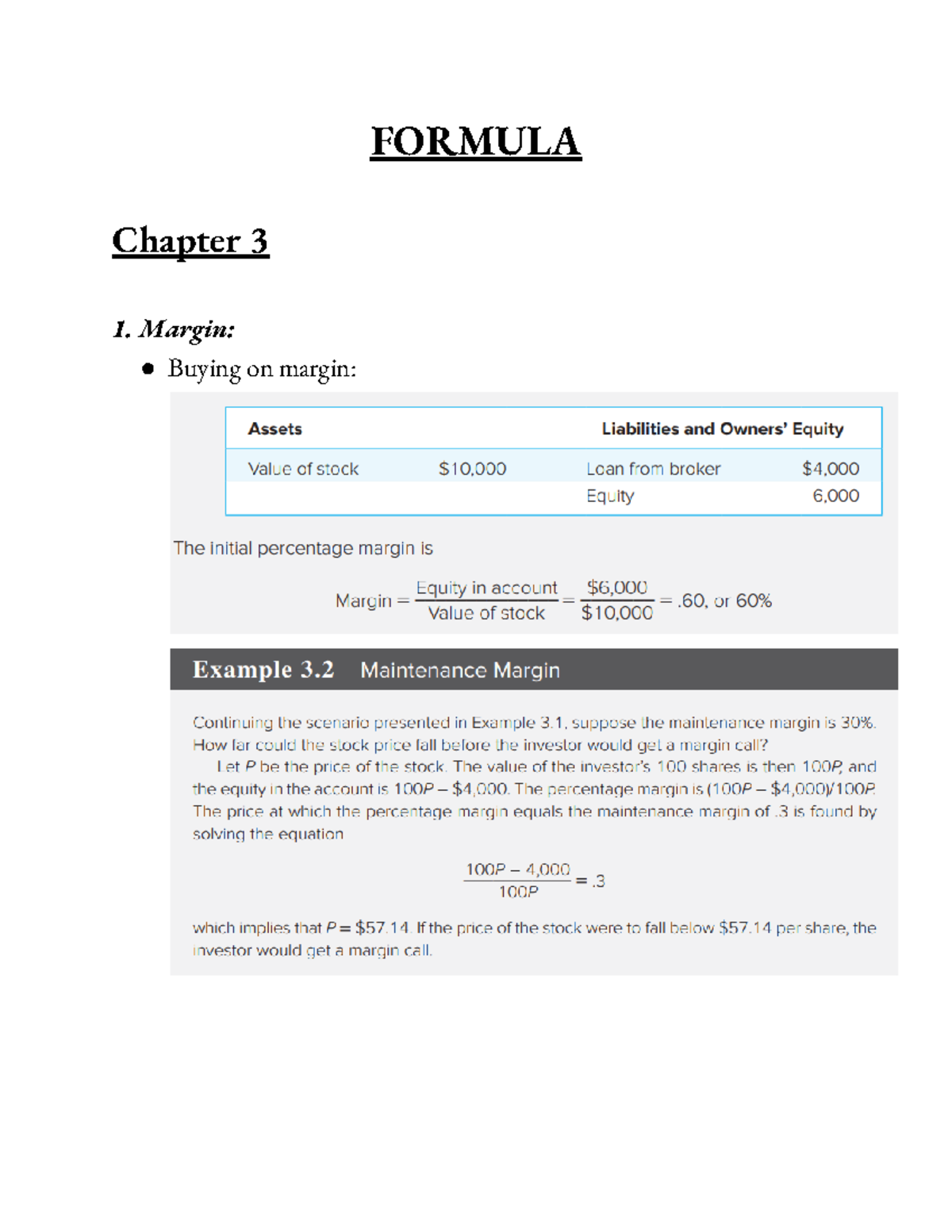 Financial Investments Formula Chapter 3 Margin Buying On Margin