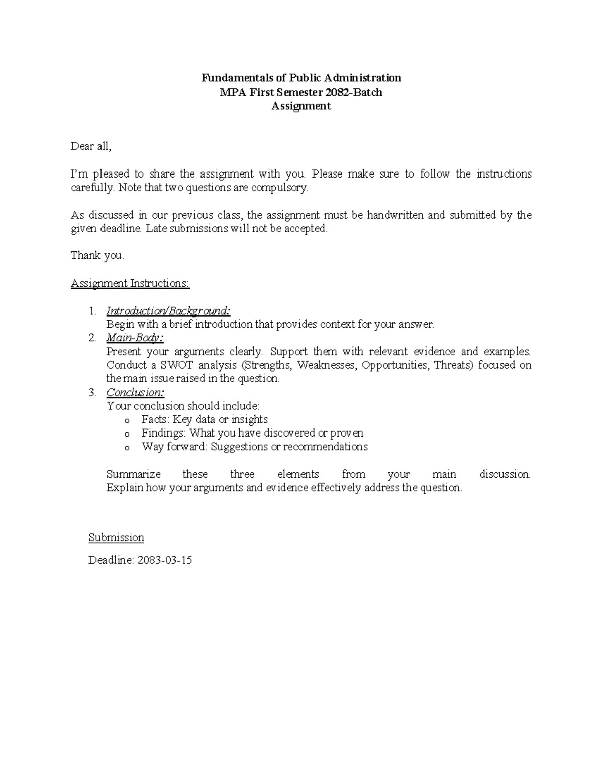 MPA First Semester Assignment: Fundamentals of Public Administration ...