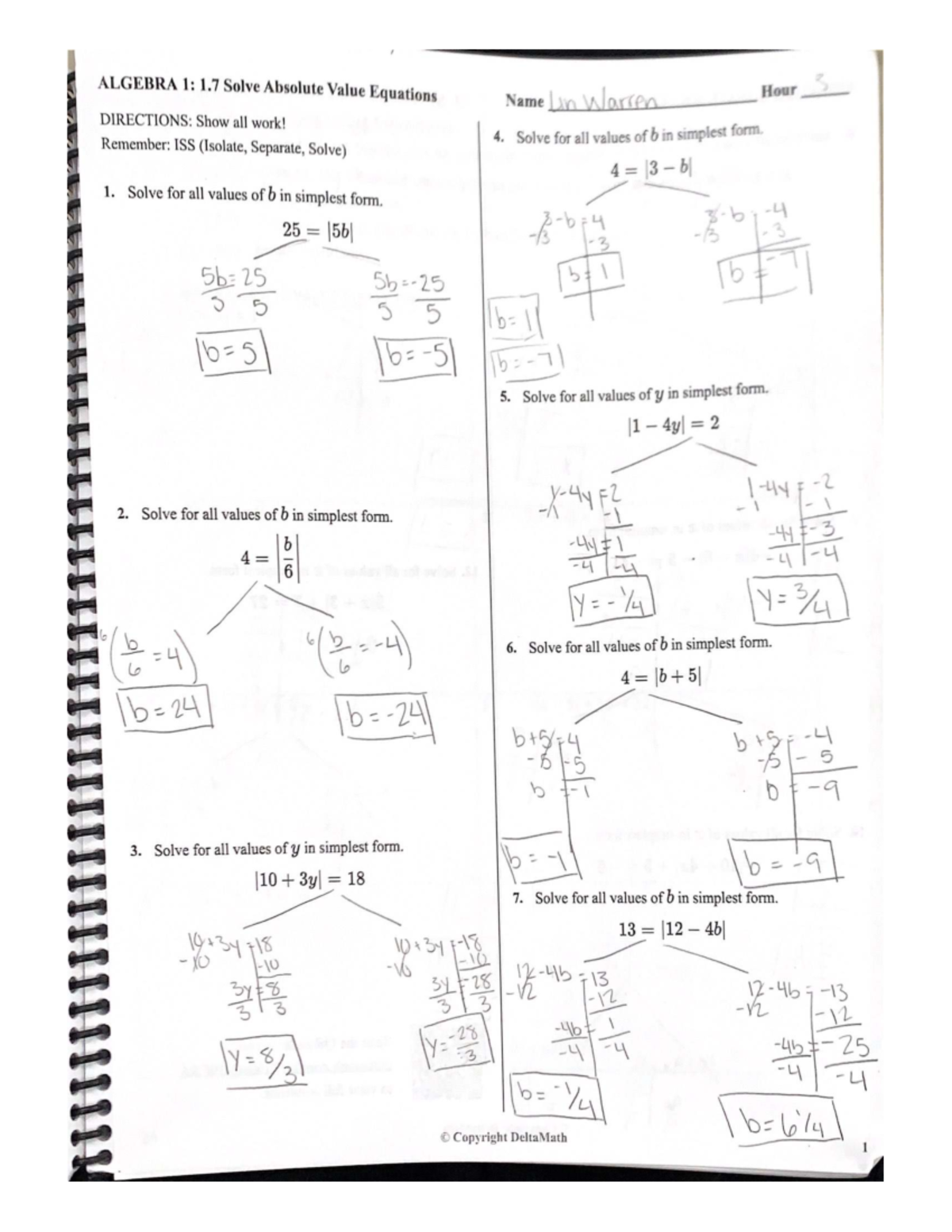 ALGEBRA 1: 1.7 Absolute Value Equations Solutions - Studocu