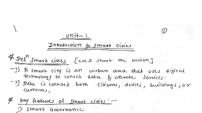 Smart City Concepts and Challenges - UNIT 1 Lecture Notes - Studocu