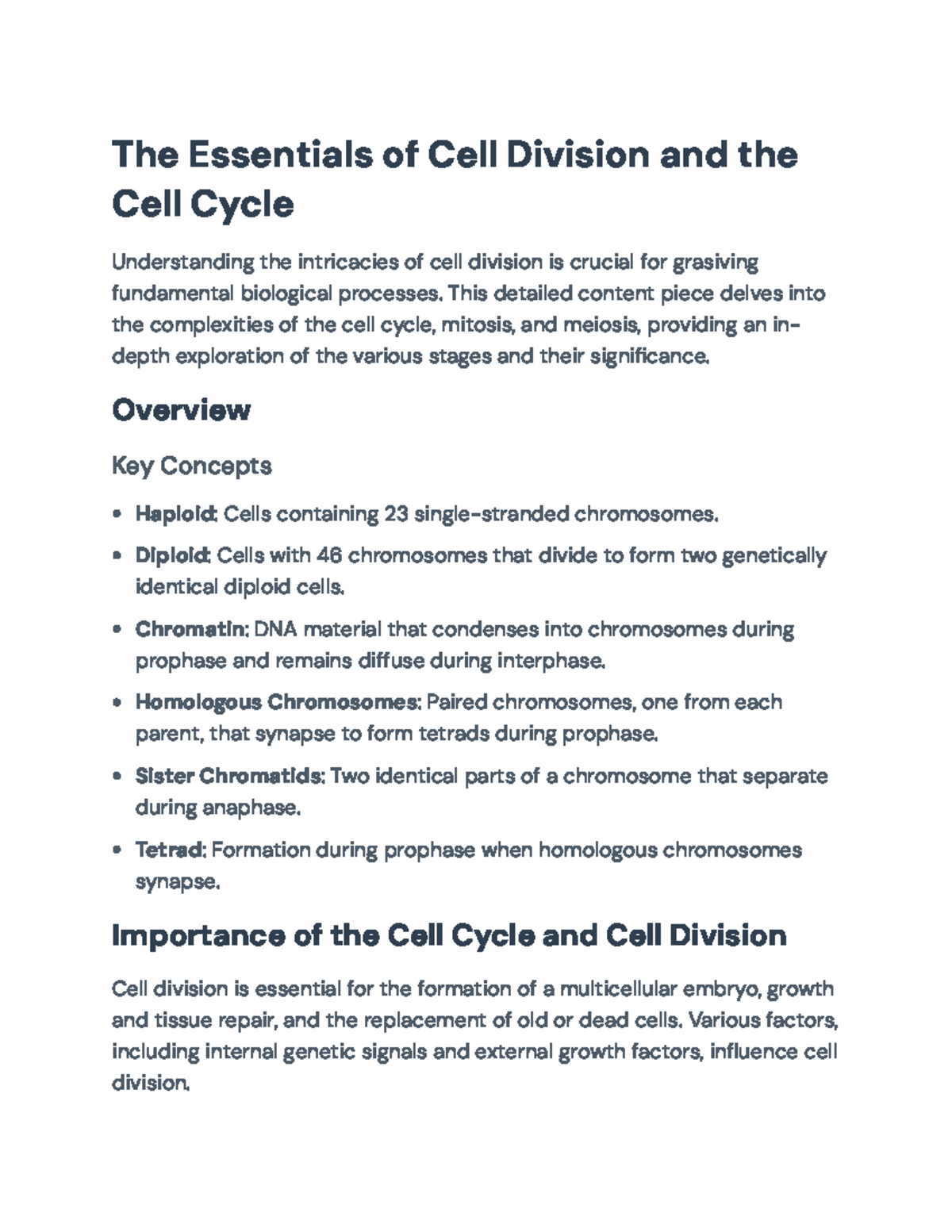 Understanding Cell Division and the Cell Cycle in Biology (BIO101 ...