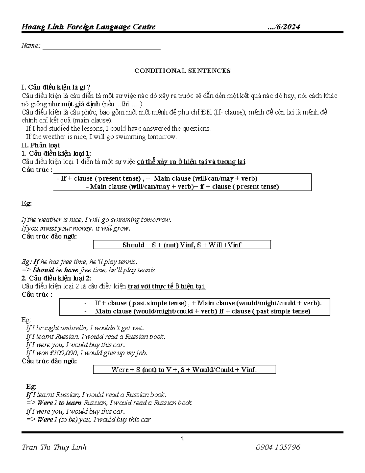 Lesson 3- Conditional sentences - Name ...