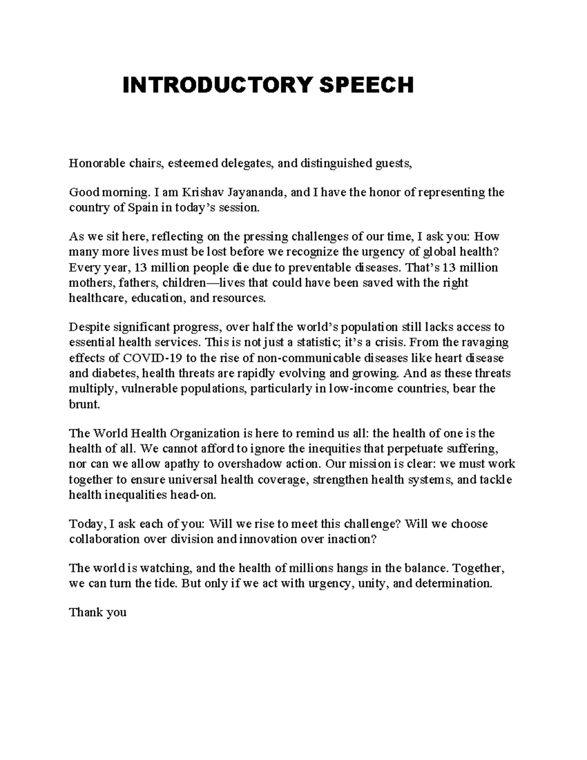 Introductory Speech - practice for english exam - INTRODUCTORY SPEECH ...