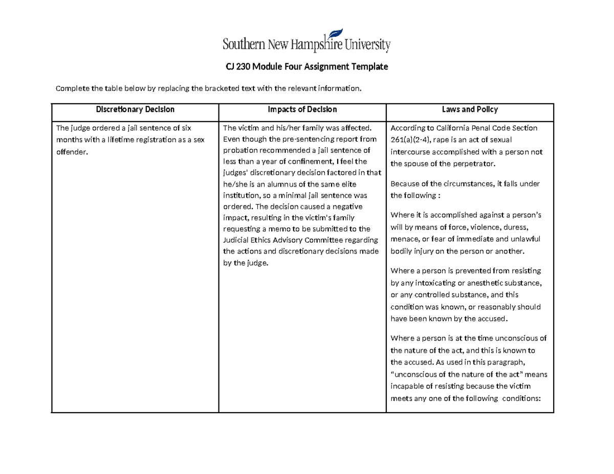 Analyzing Discretionary Decisions - CJ 230 Module Four Assignment ...